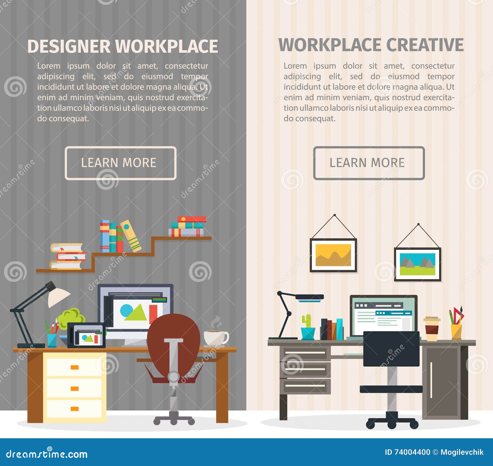 Two Interior Working Place Banner Set Stock Vector - Illustration of ...