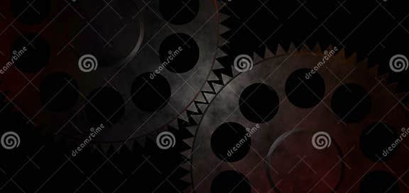 Two Interlocking Cog Wheels on Dark Background with Industrial and ...