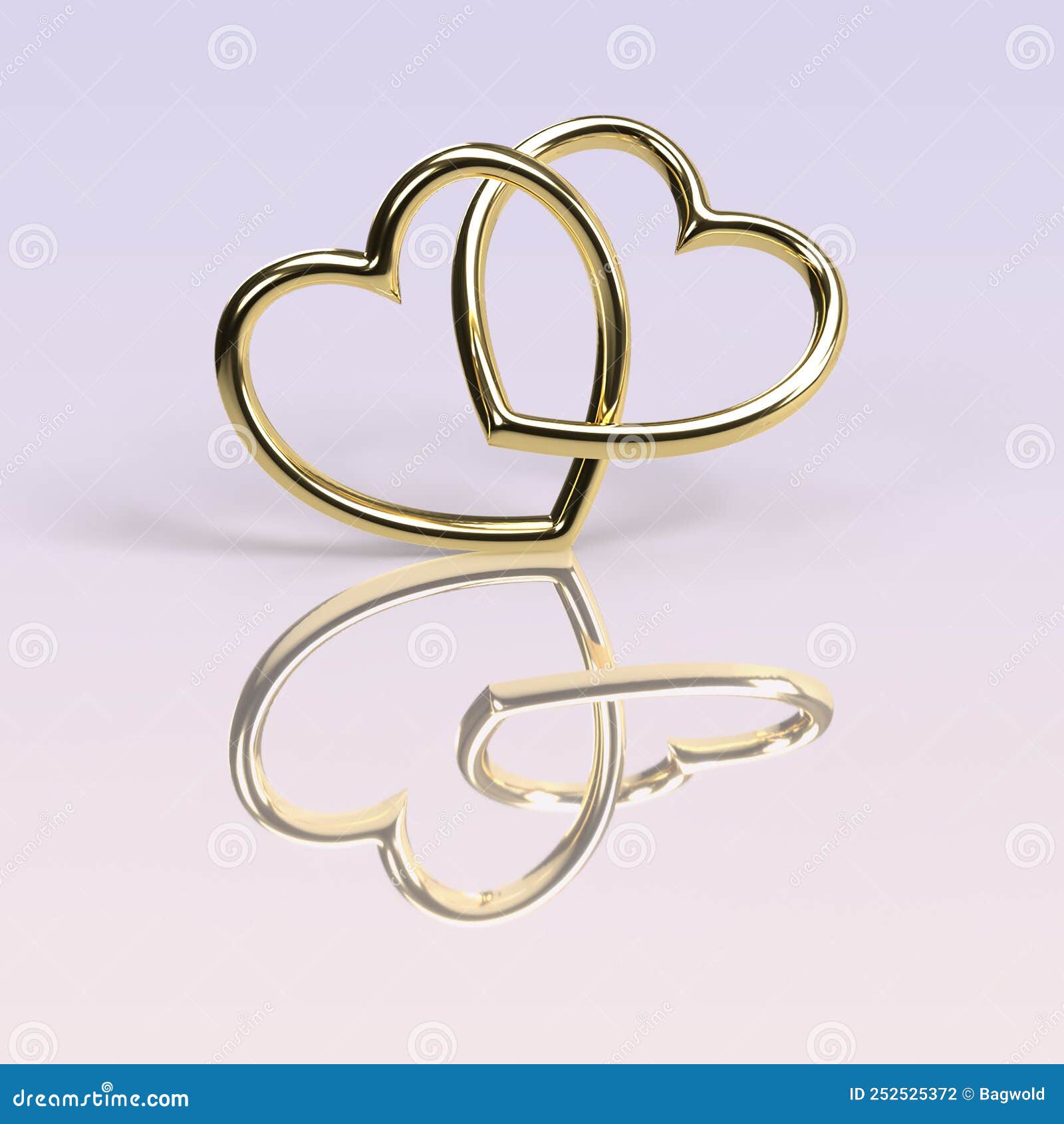 Two Interlocking Gold Heart Rings 3D Render, on an Iridescent ...