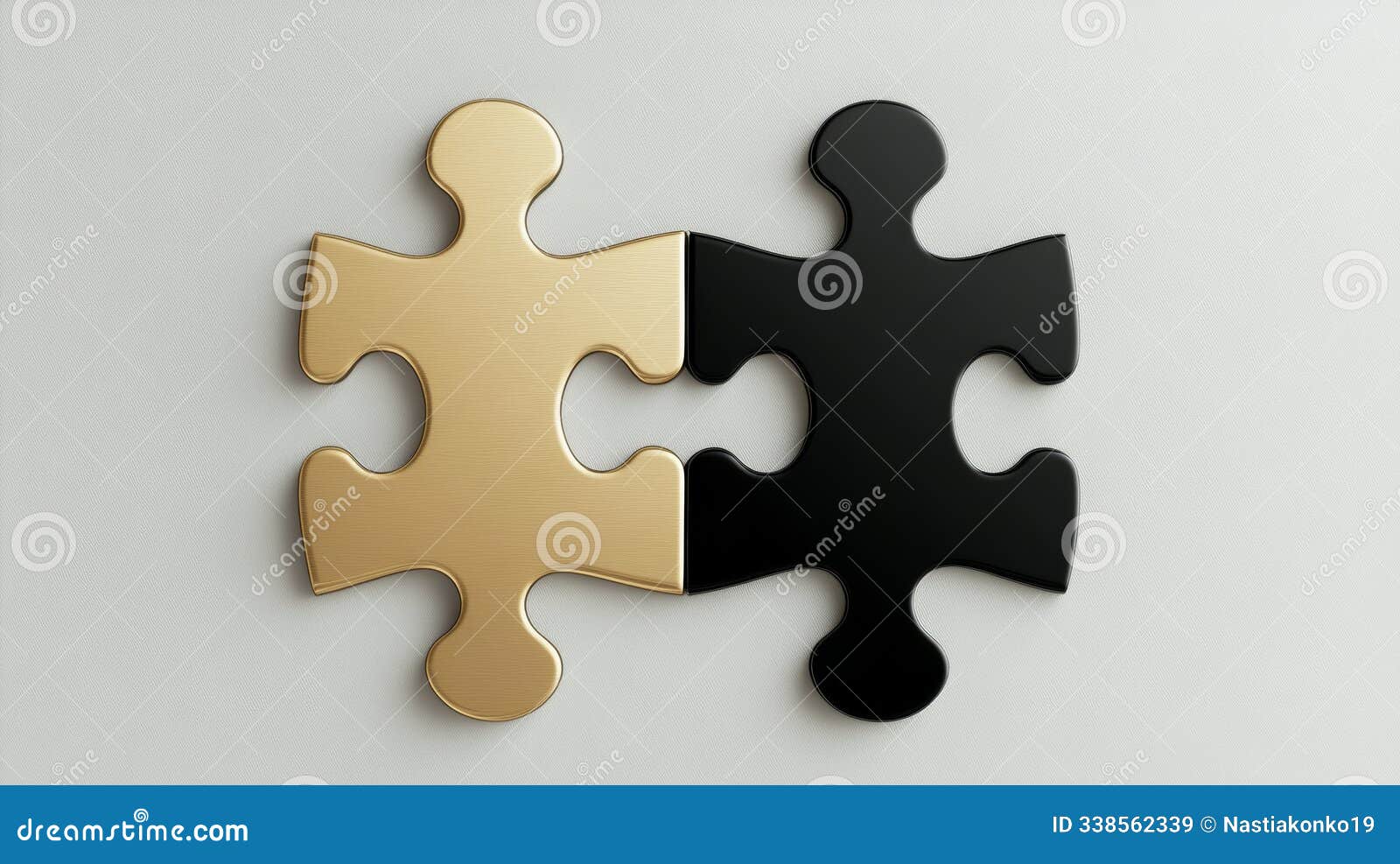 Two Interlocking Puzzle Pieces in Gold and Black on a Light Background ...