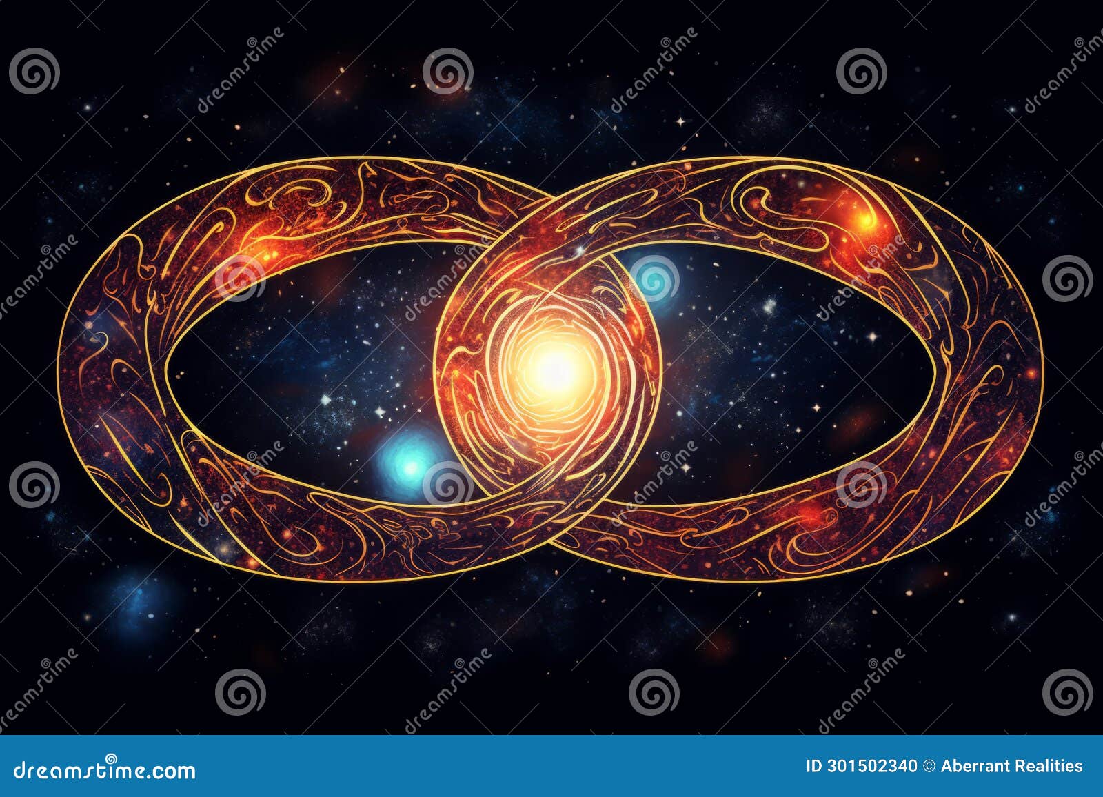 Two Interlocking Rings In The Shape Of An Infinity Symbol On A Black
