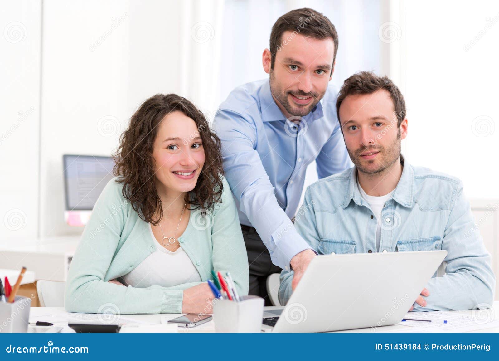 Two Interns Working Together Assisted by Their Course Supervisor Stock ...