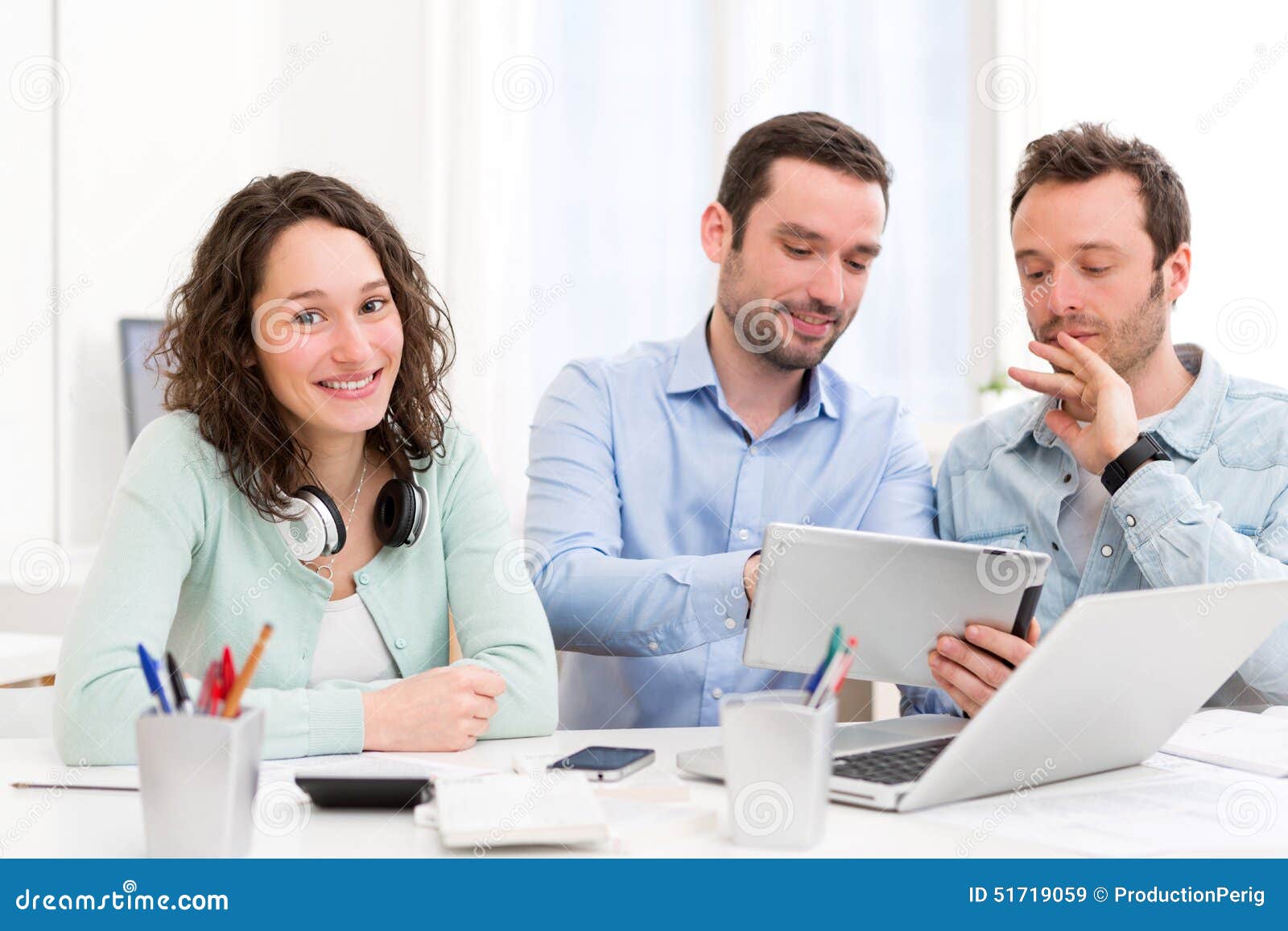 Two Interns Working Together Assisted by Their Course Supervisor Stock ...