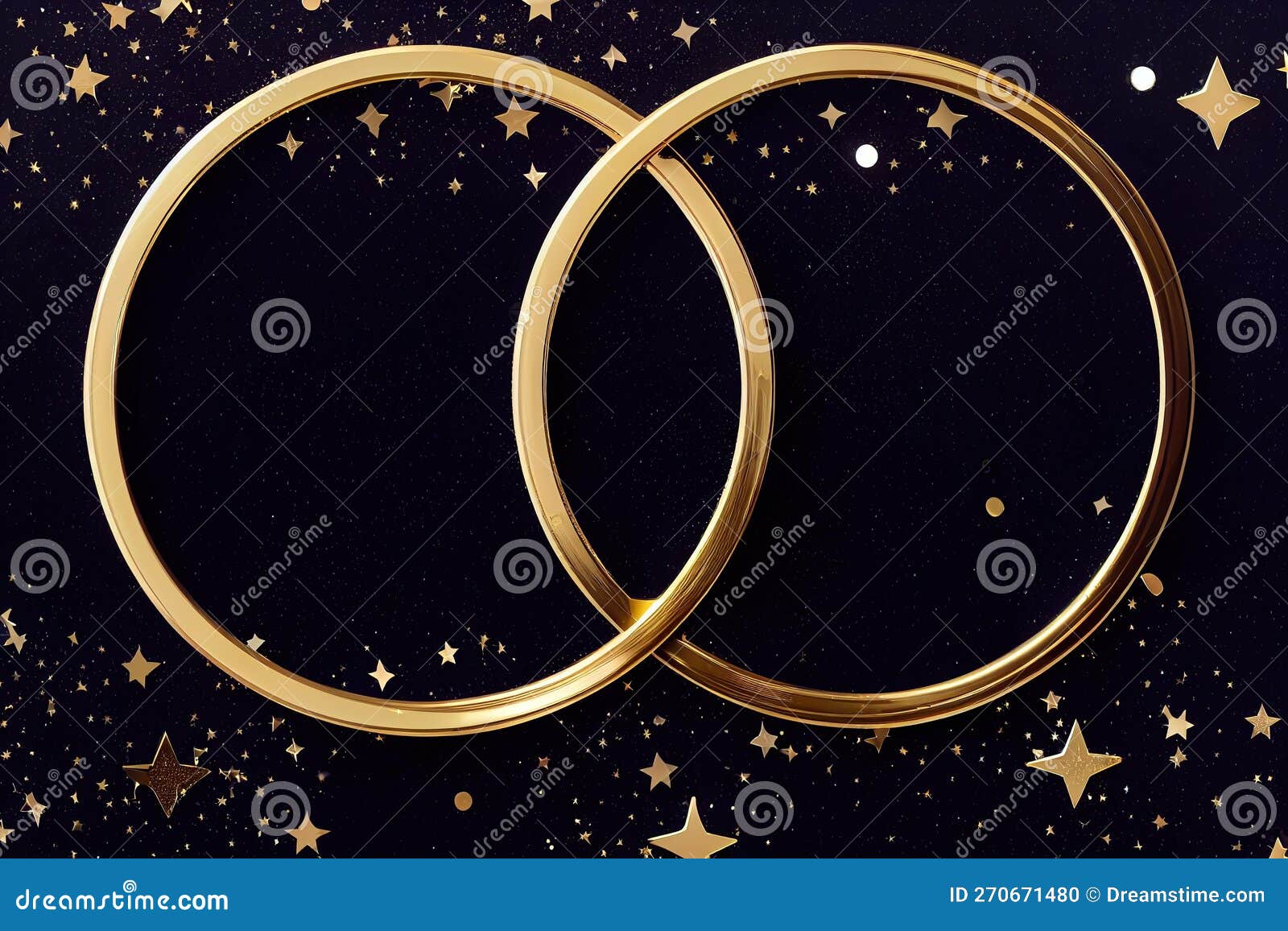 Two Intersecting Gold Rings on a Dark Background with Shining Stars ...