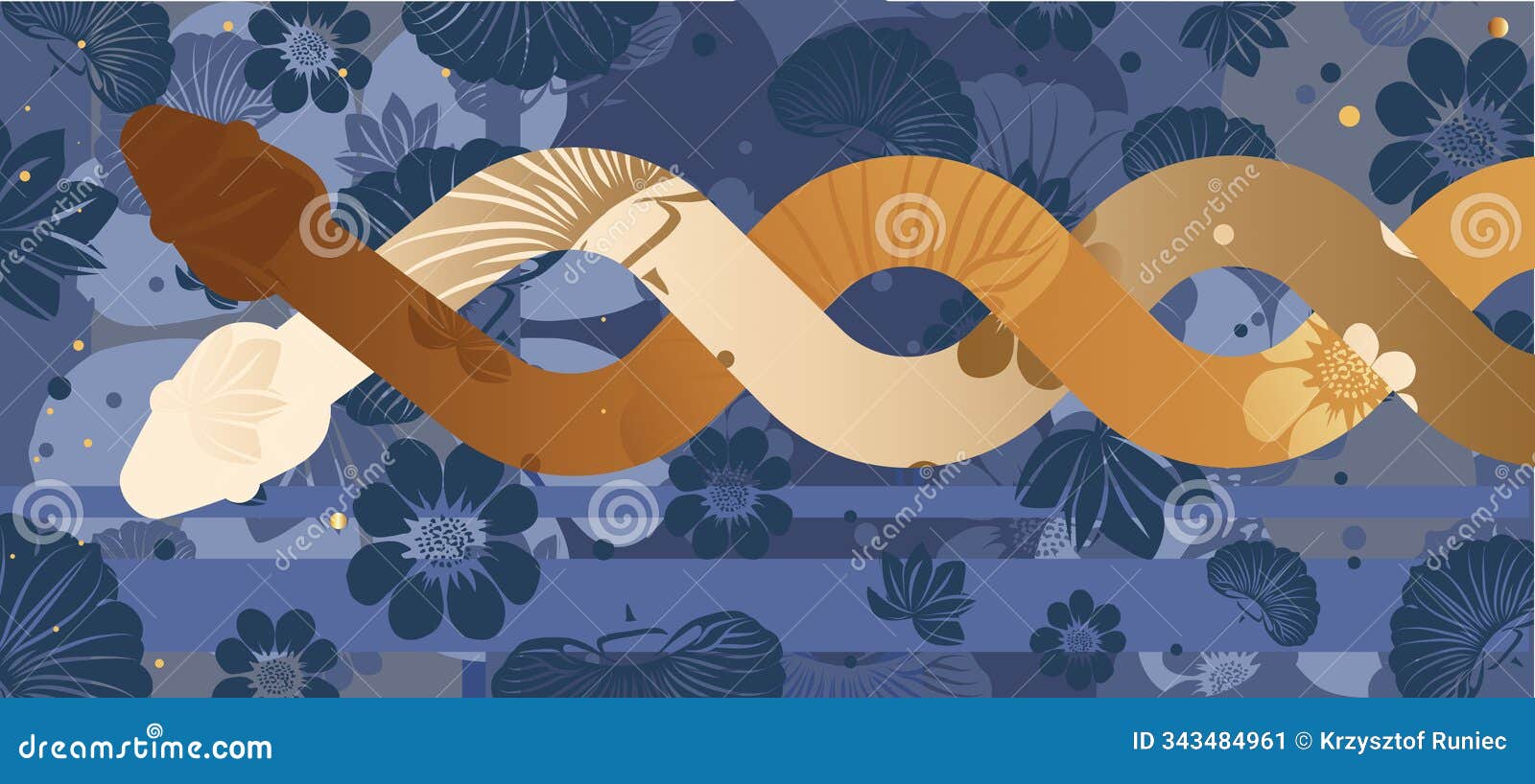 Two Intertwined Snakes on a Floral Background. Stock Vector ...