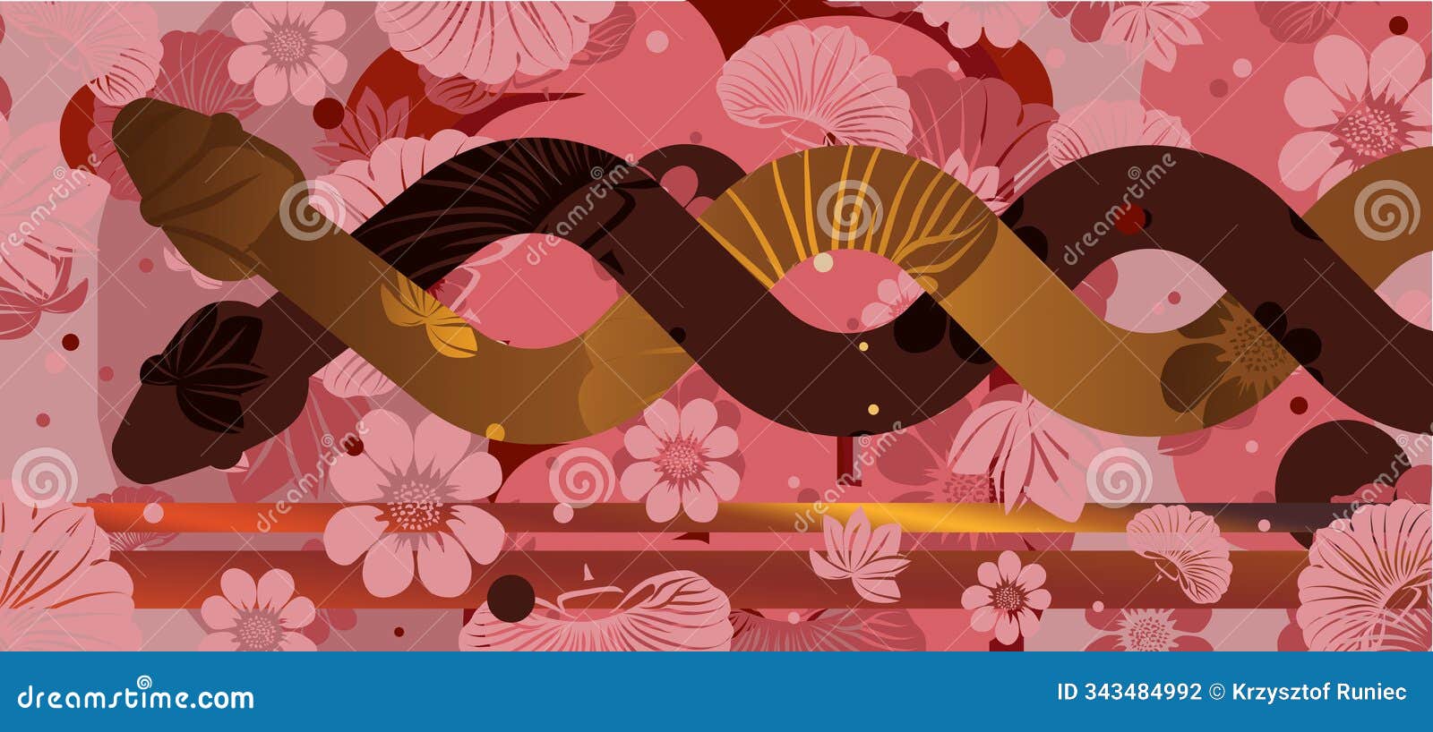 Two Intertwined Snakes on a Floral Background. Stock Vector ...