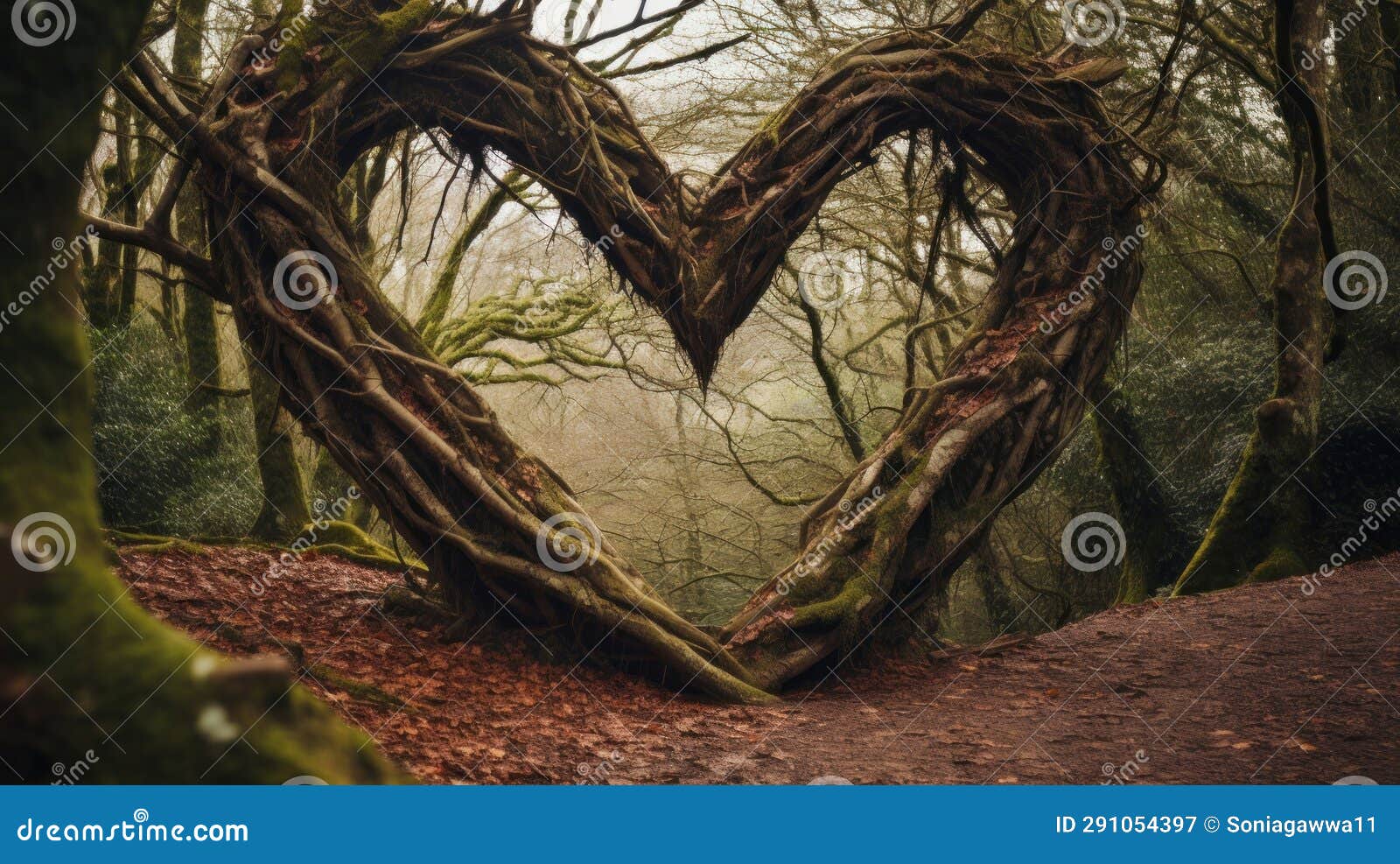 Two Intertwined Tree Trunks Forming a Heart Shape, with Their Branches ...