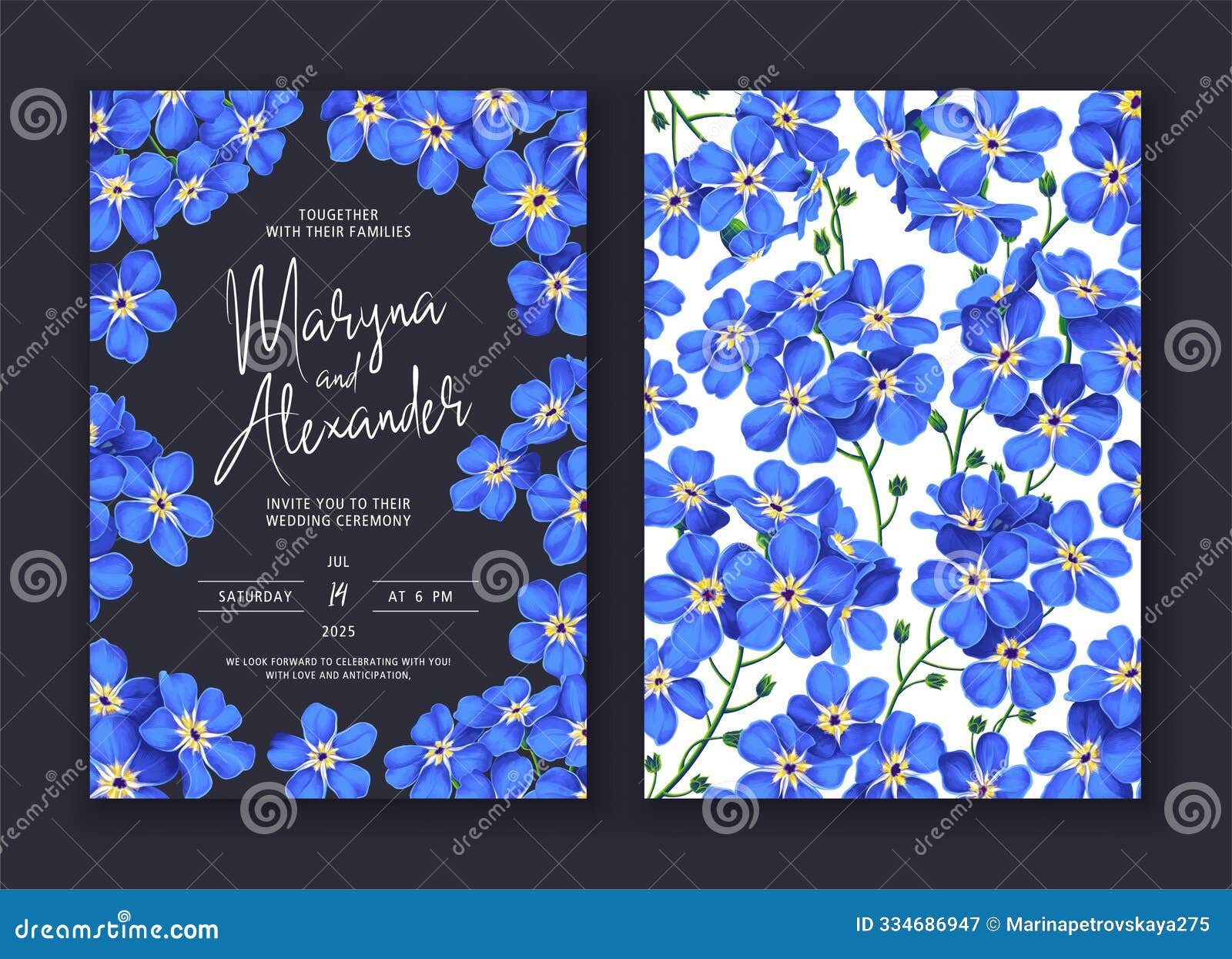 Two Spring Banner with Blooming Blue Forget-me-nots Stock Vector ...