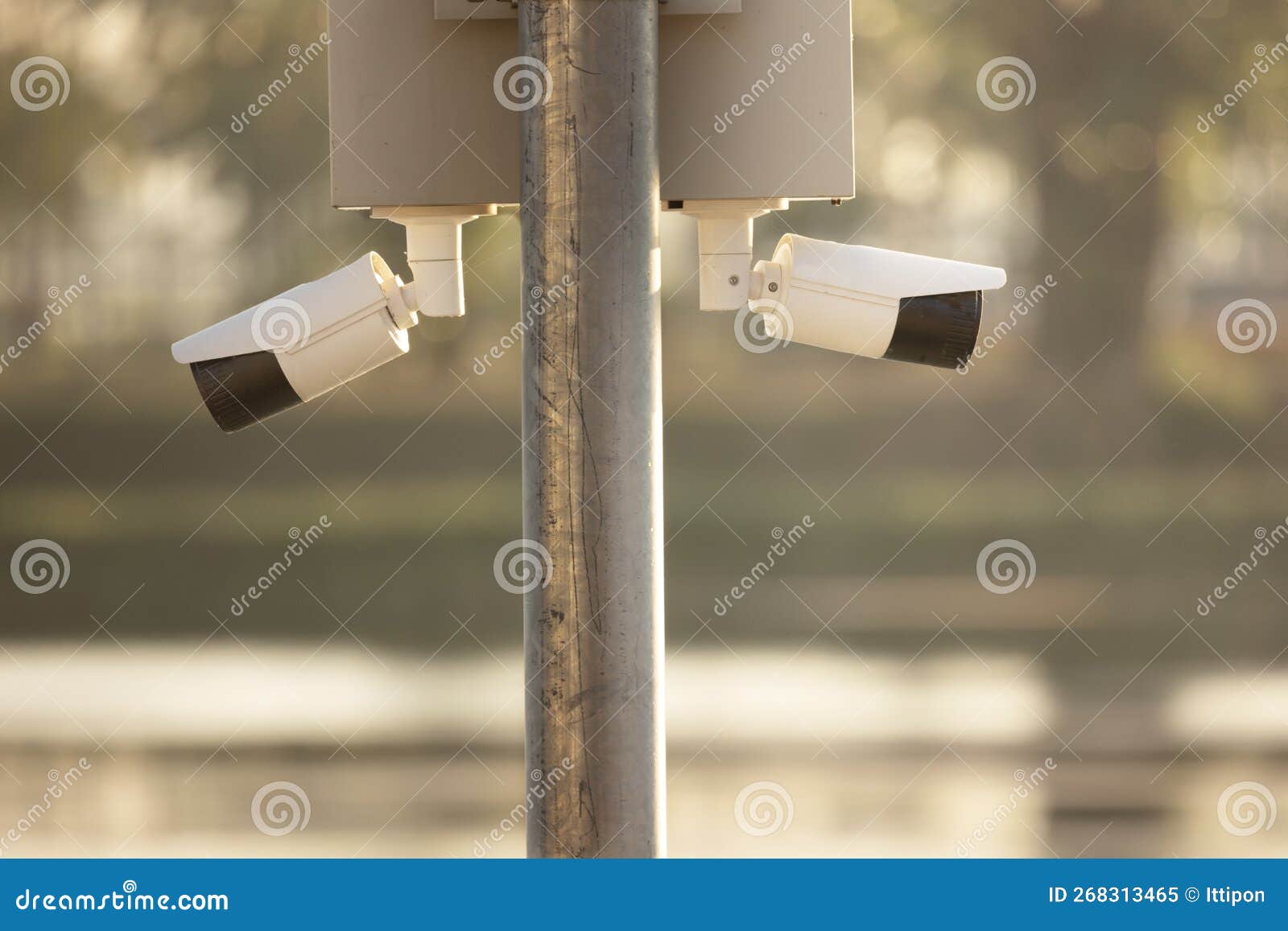 IP CCTV Camera Install on Pole is Home Security System Concept Stock ...