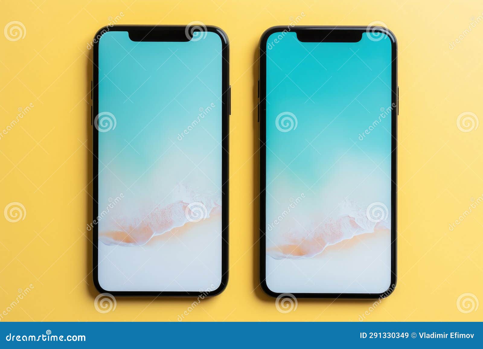 Two IPhones Sitting Side by Side on Yellow Surface. this Image Can Be ...