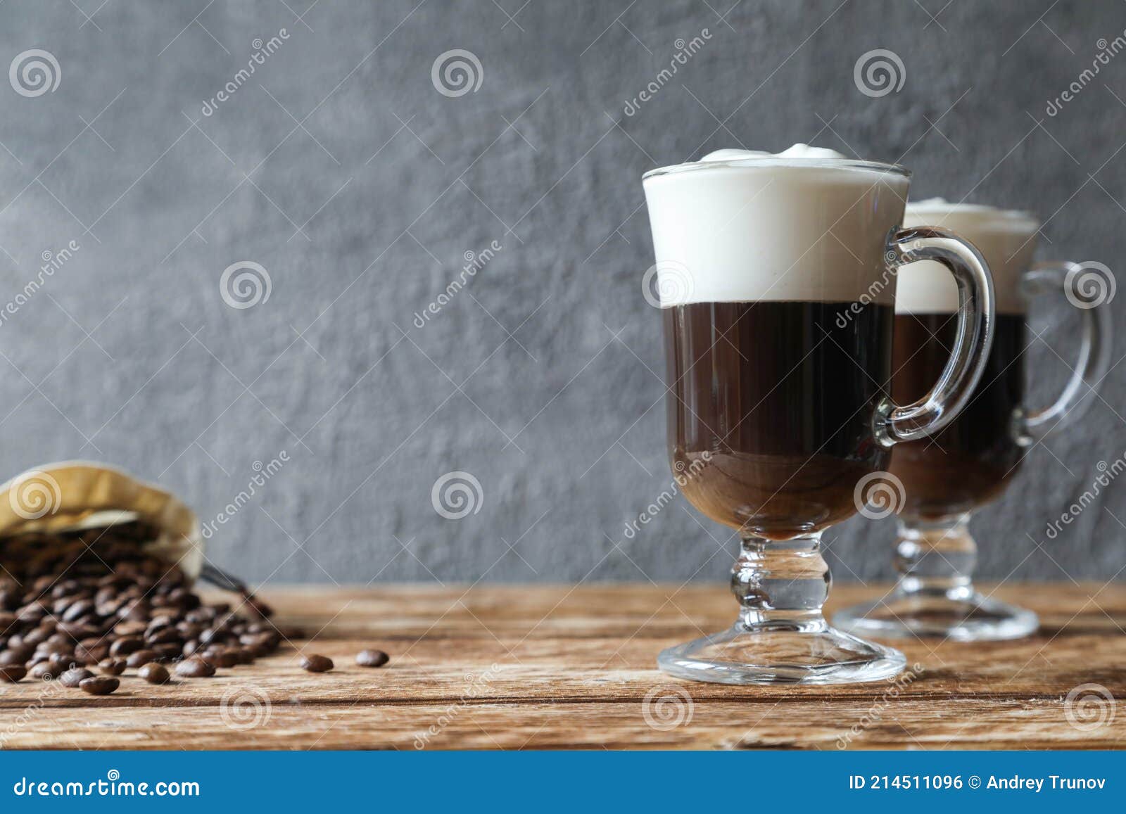Two Irish Coffees with Coffee Beans on the Table Stock Photo - Image of ...