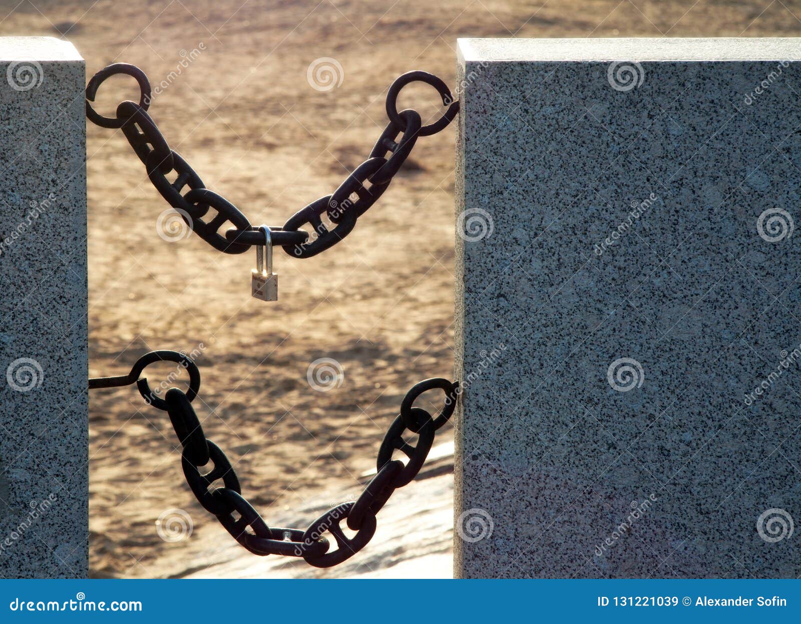 Two Iron Chains Stretched between Granit Plates and a Lock with Stock ...