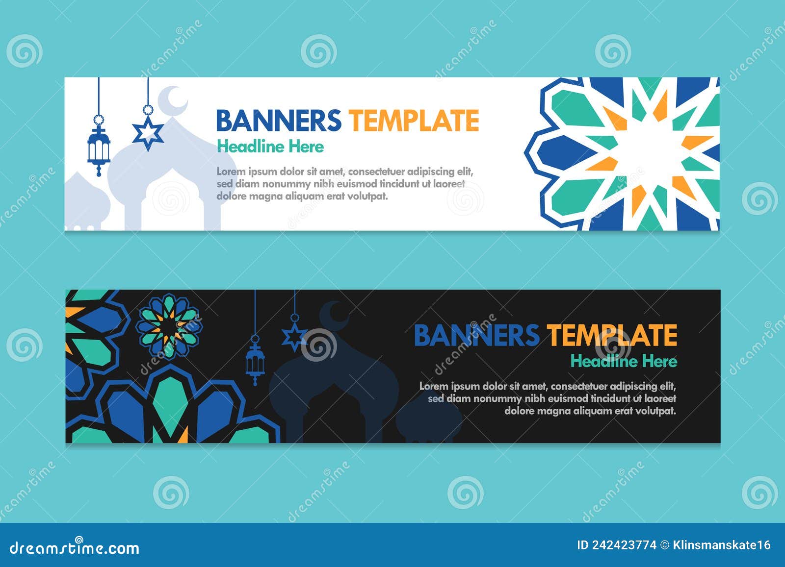 Set Islamic Banners With Symbols For Ramadan Holid Cartoon Vector ...