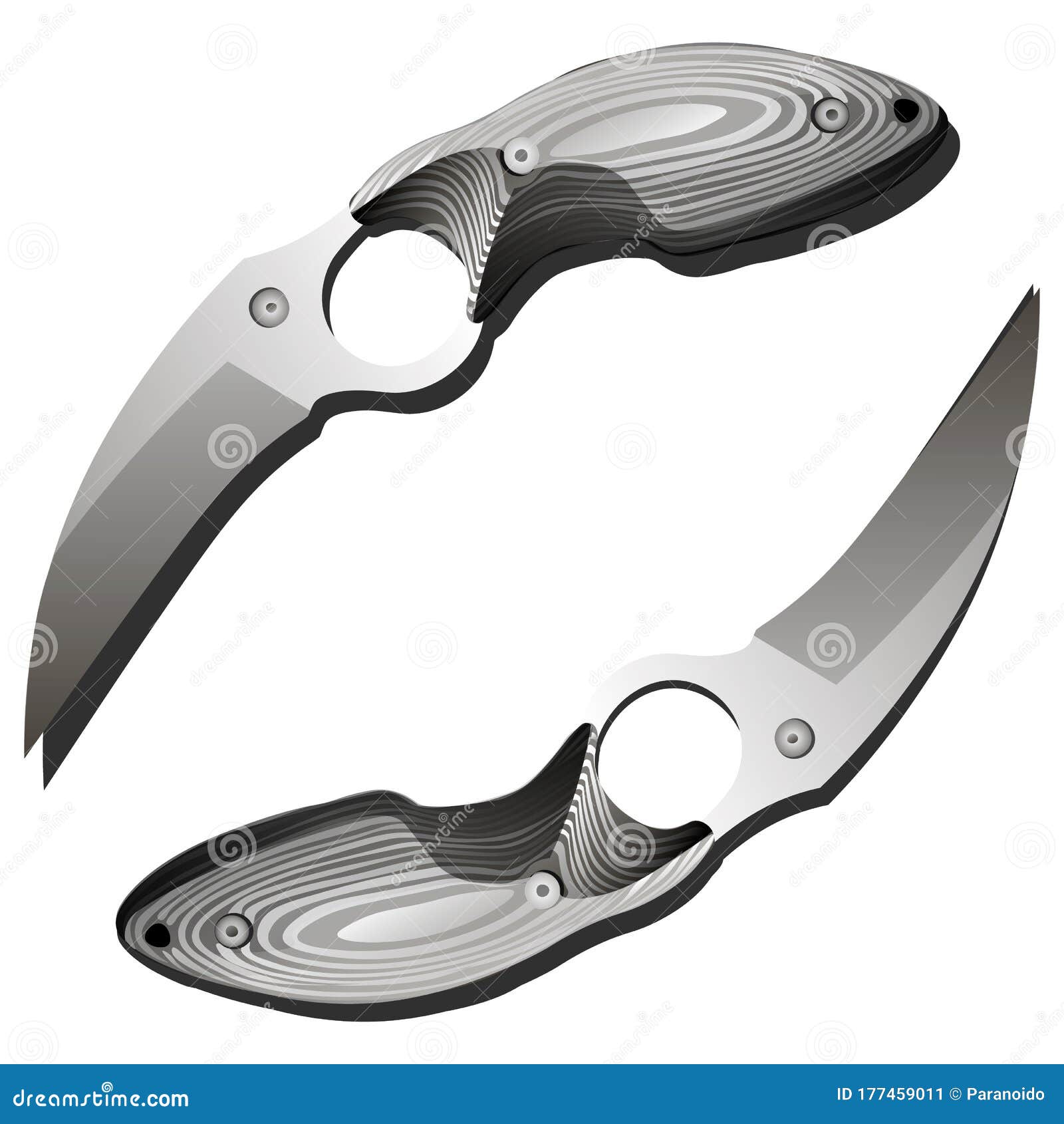 Two Isolated Realistic Karambits with Wooden Handle Stock Vector ...
