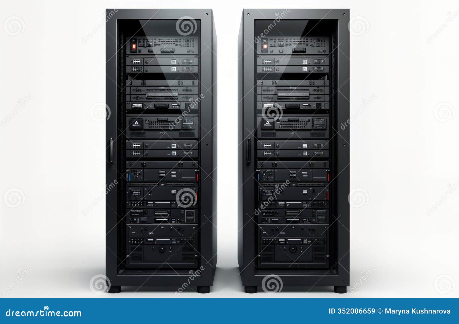 Two Isolated Server Racks Stand on White Background. Modern Tech ...