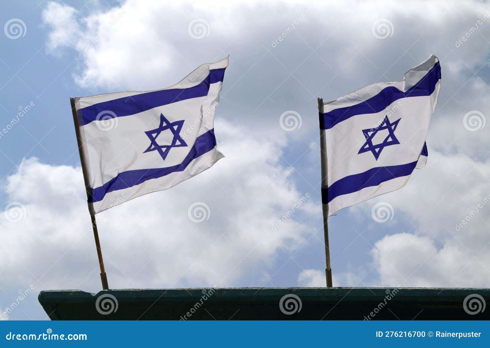 Two Israeli Flags Waving in the Wind Stock Photo - Image of david ...