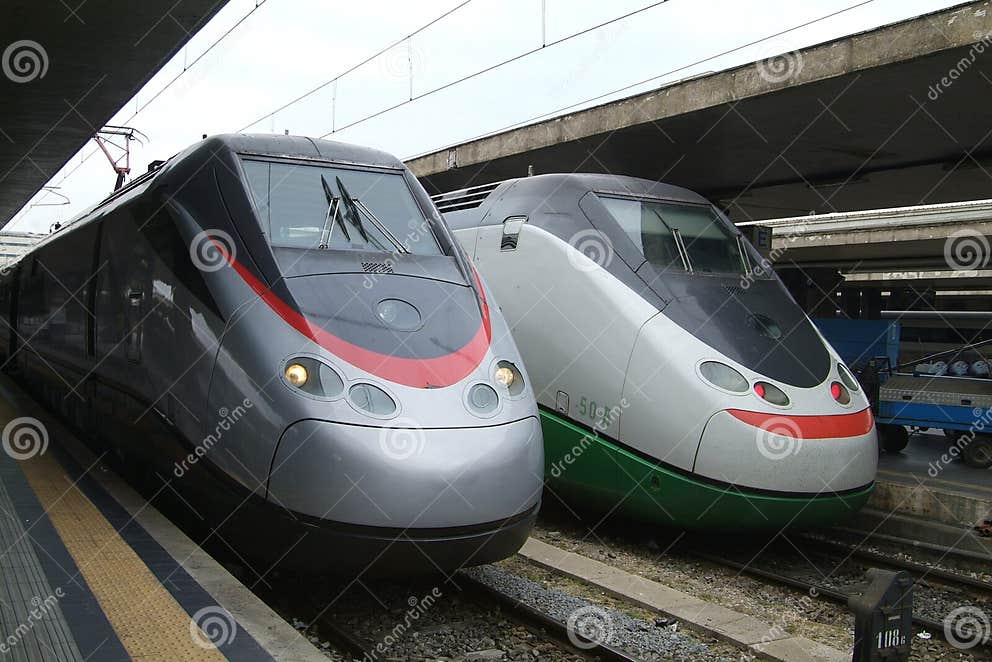 Two Italian express trains stock photo. Image of platform - 940972