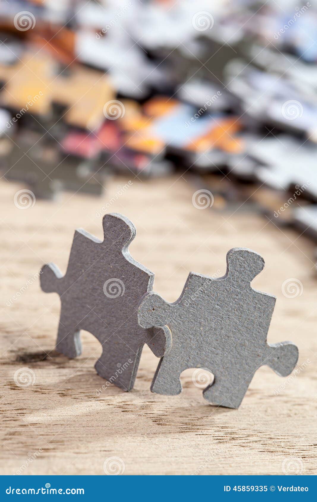 Two Jigsaw Puzzle Pieces on Table Stock Image - Image of business ...
