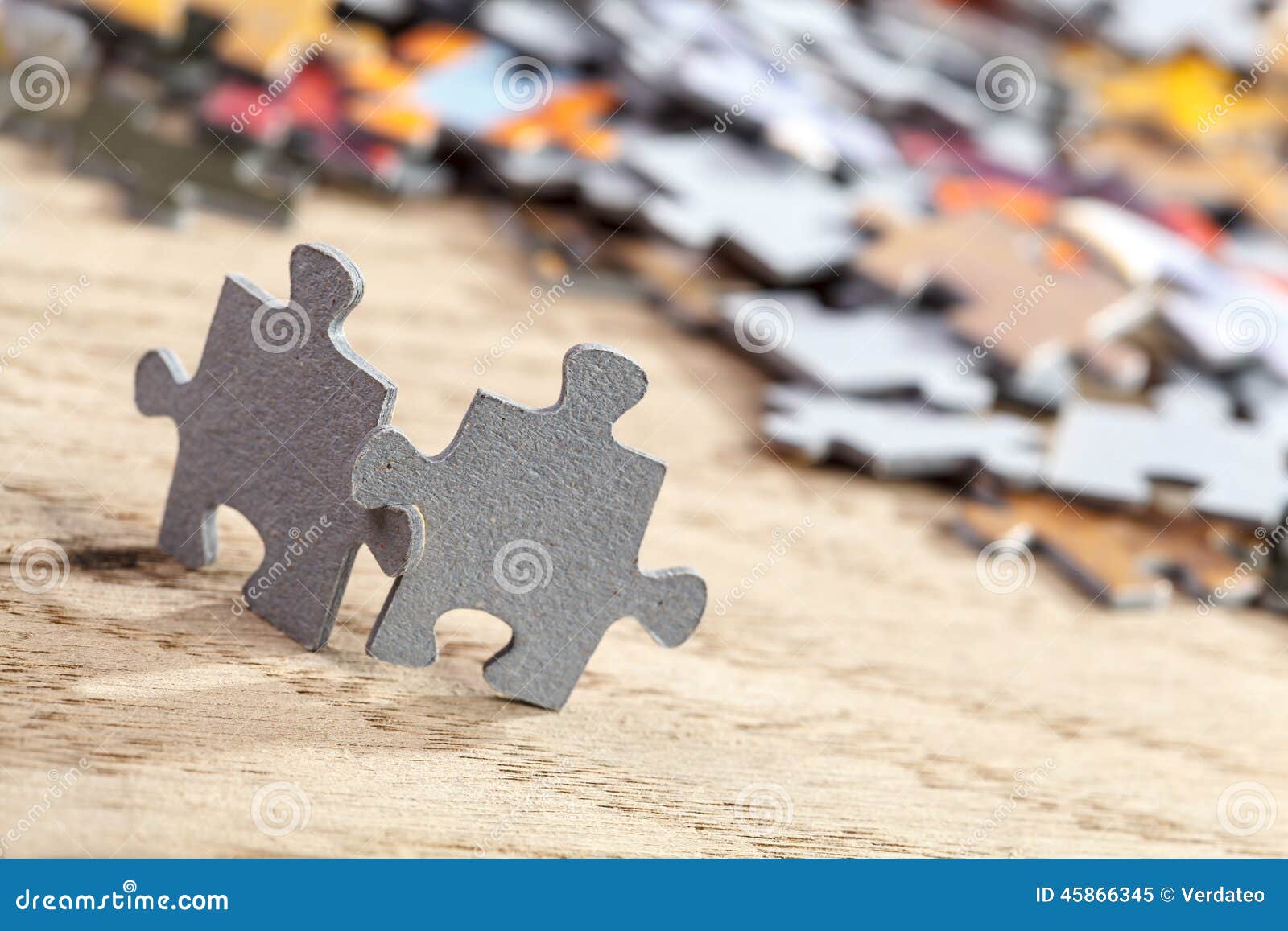 Two Jigsaw Puzzle Pieces on Table Stock Image - Image of join, solving ...