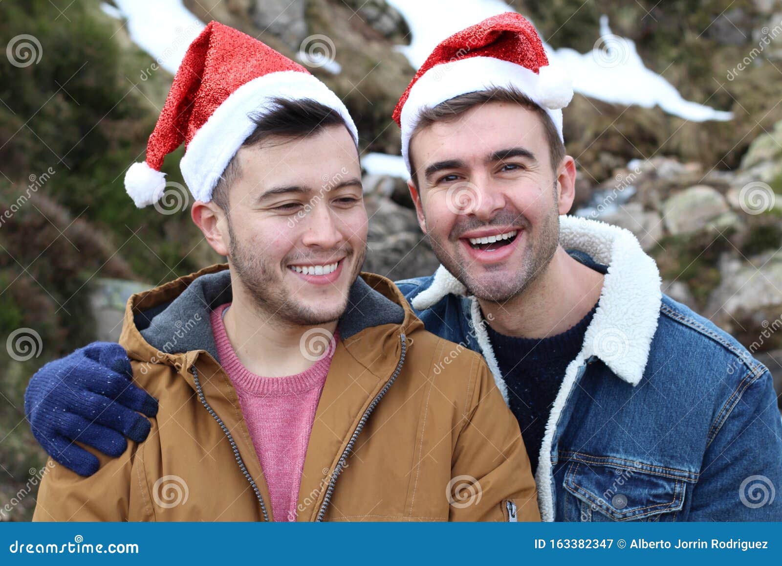 Two Joyful Handsome Men during Christmas Season Stock Image - Image of ...