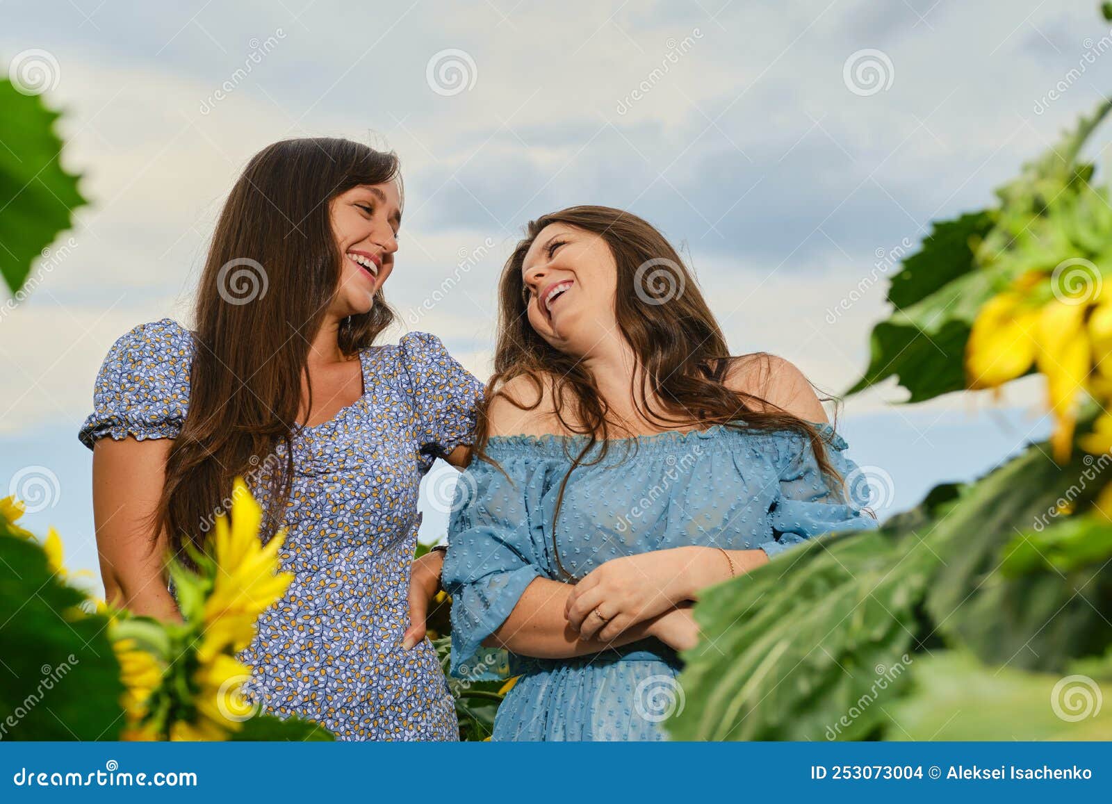 Two Joyful Women Laughing on Corn Field Stock Photo - Image of enjoying ...