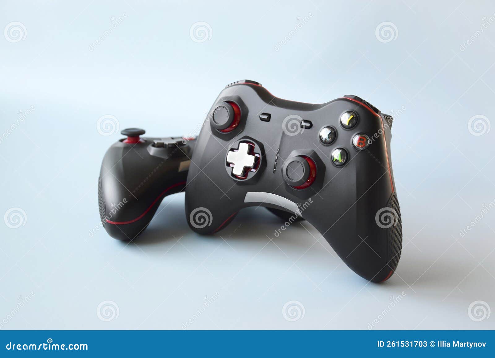 Two Joystick Gaming Controller on Light Blue Background. Minimalism ...