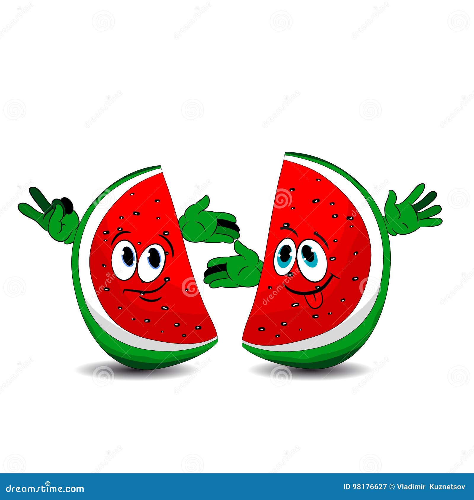 Two Juicy Slices of a Watermelon are Playing, a Cartoon on a White ...