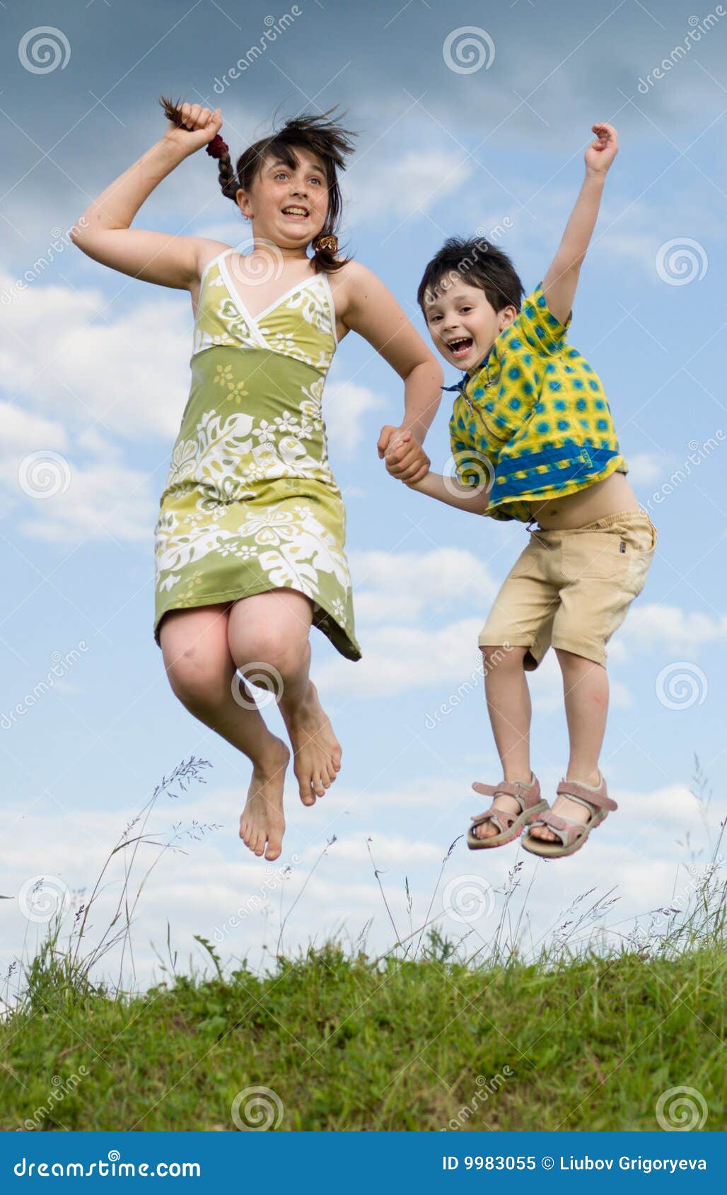 Two jumping children stock image. Image of healthy, action - 9983055