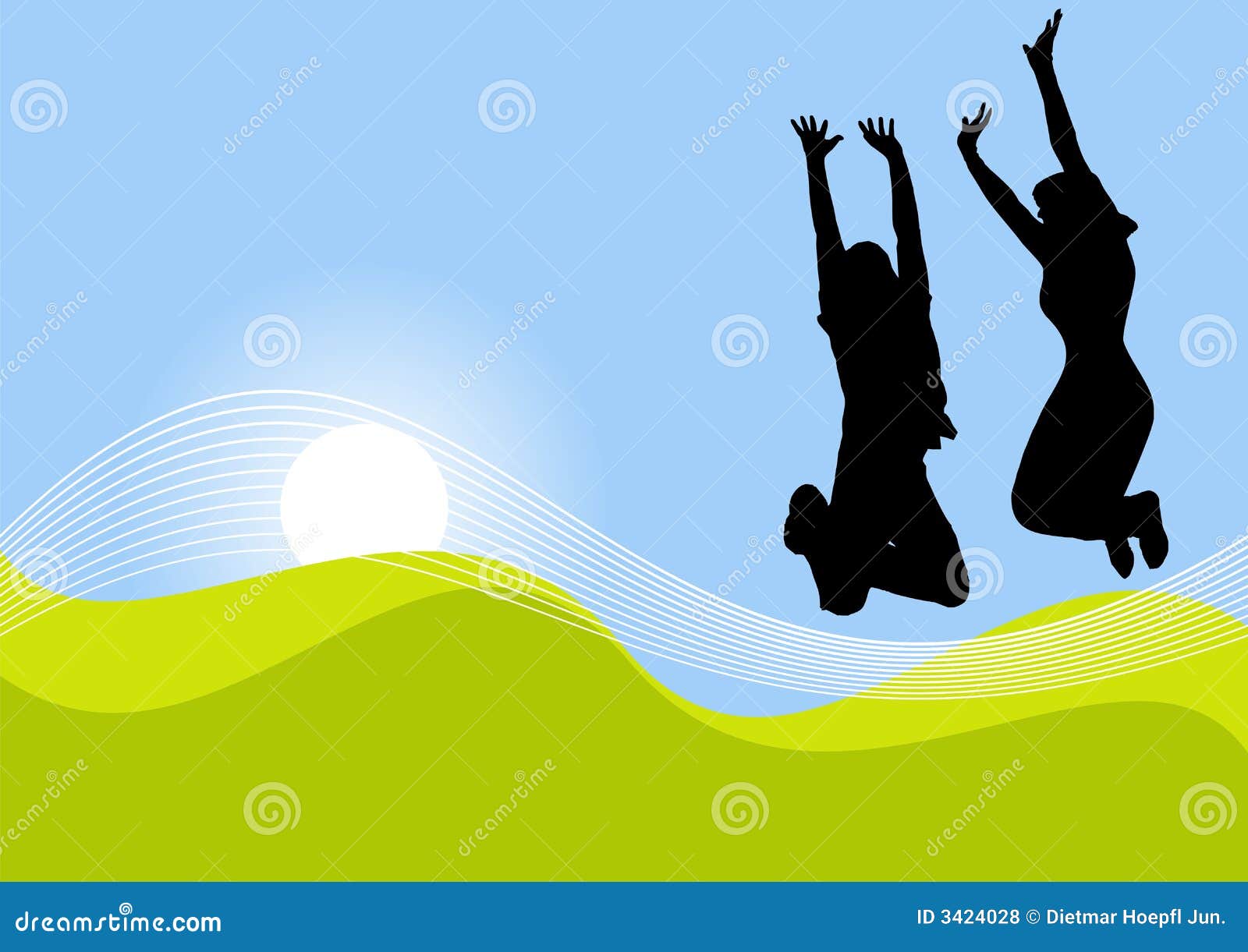 Two jumping female figures stock illustration. Illustration of hands ...