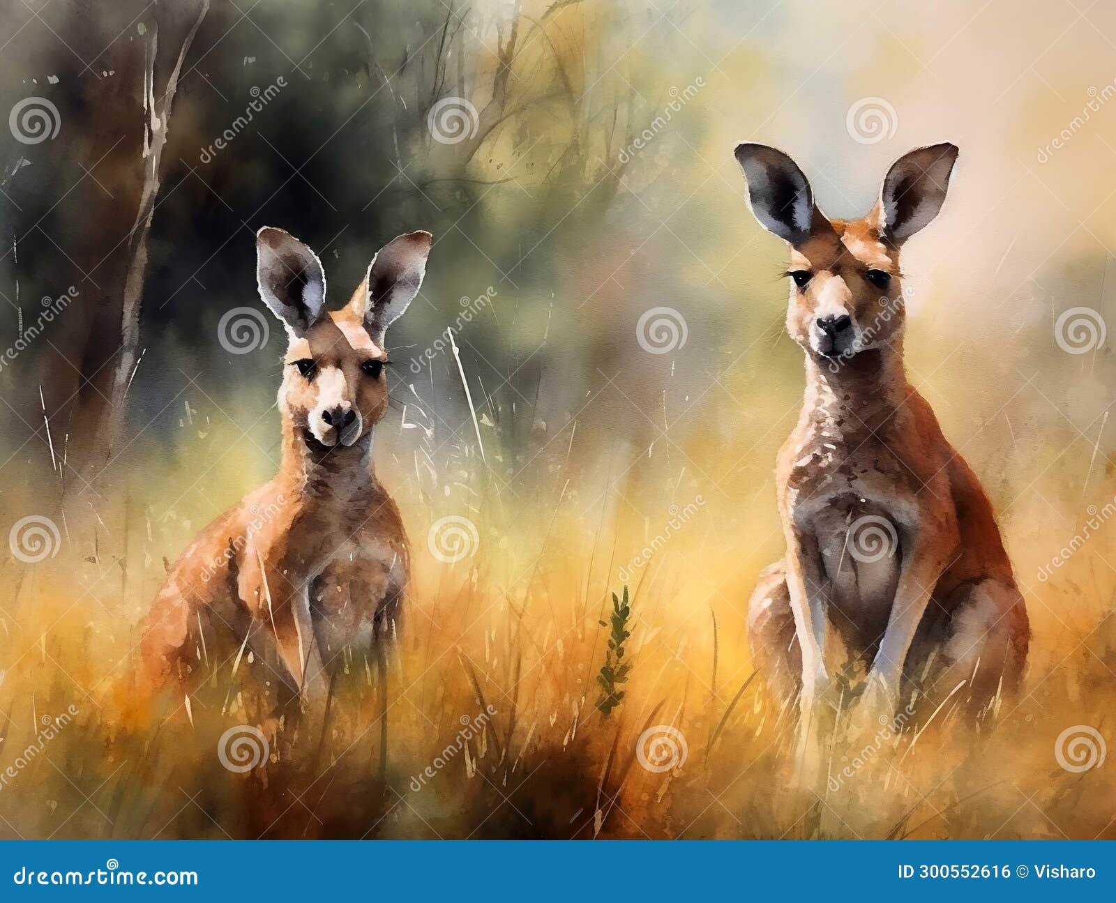 Two kangaroos in the bush stock illustration. Illustration of outback ...