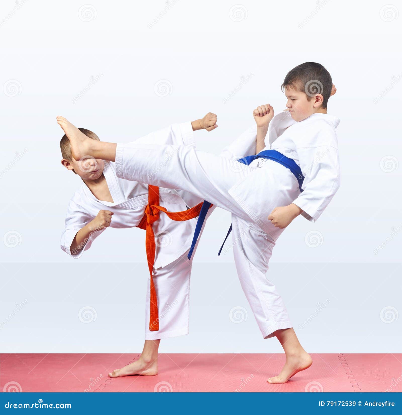 Two Karateka Beat Kicks on the Red Mats Stock Image - Image of jitsu ...