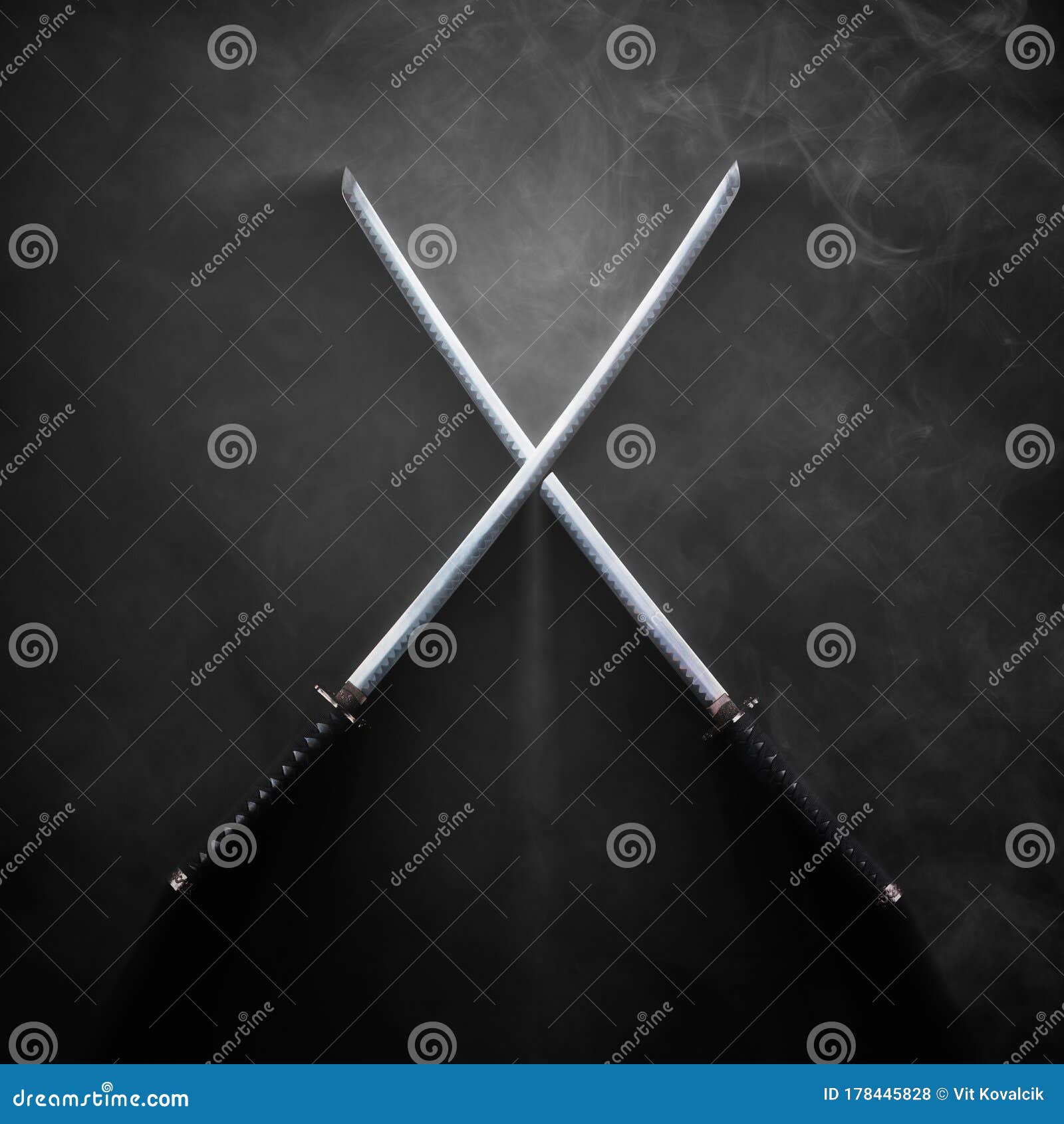 Two Katanas with Crossed Blades in Dramatic Smoke Stock Photo - Image ...
