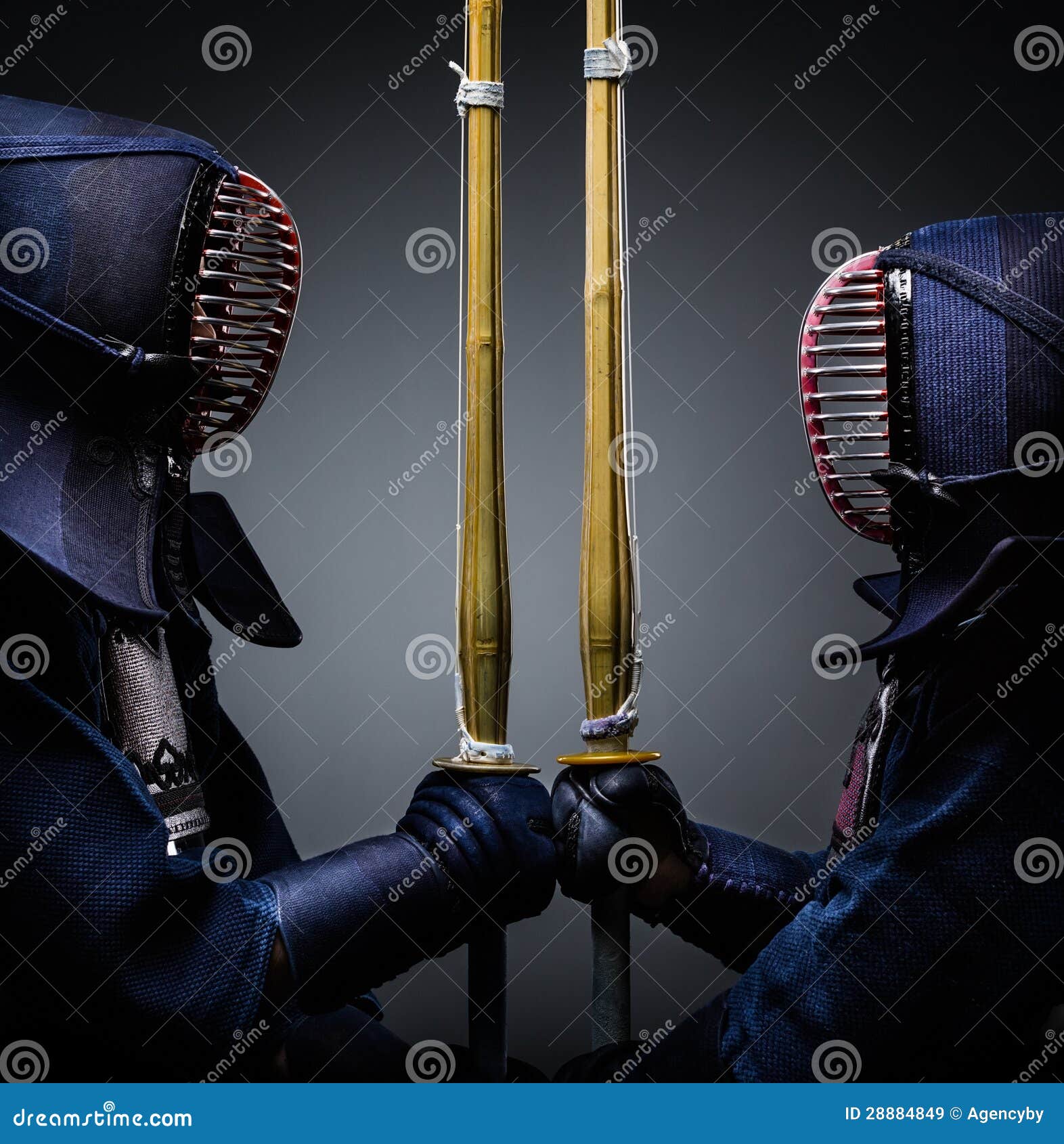Two Kendo Fighters Opposite Each Other with Shinai Stock Image - Image ...