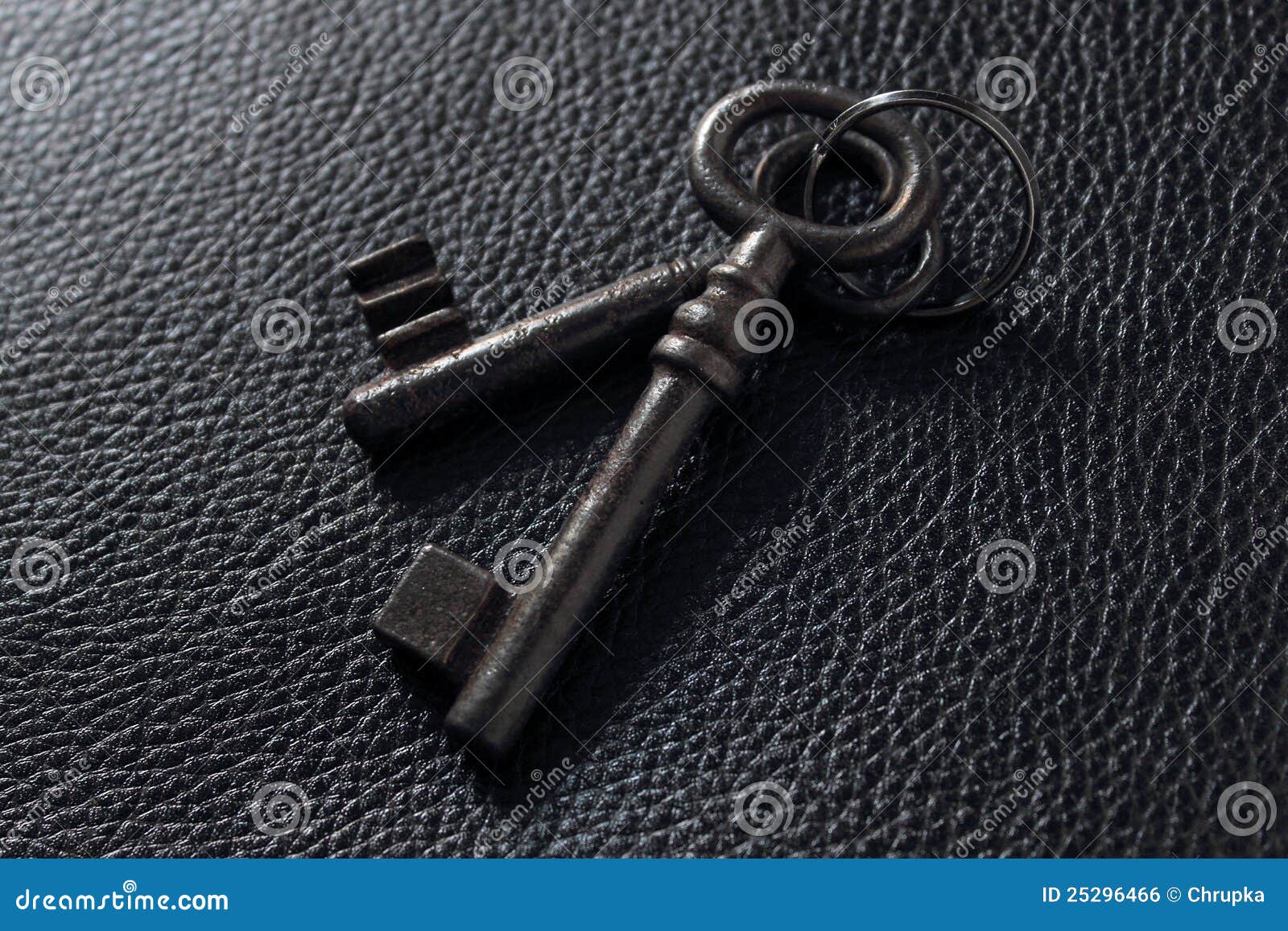 Two keys on black leather stock photo. Image of retro - 25296466