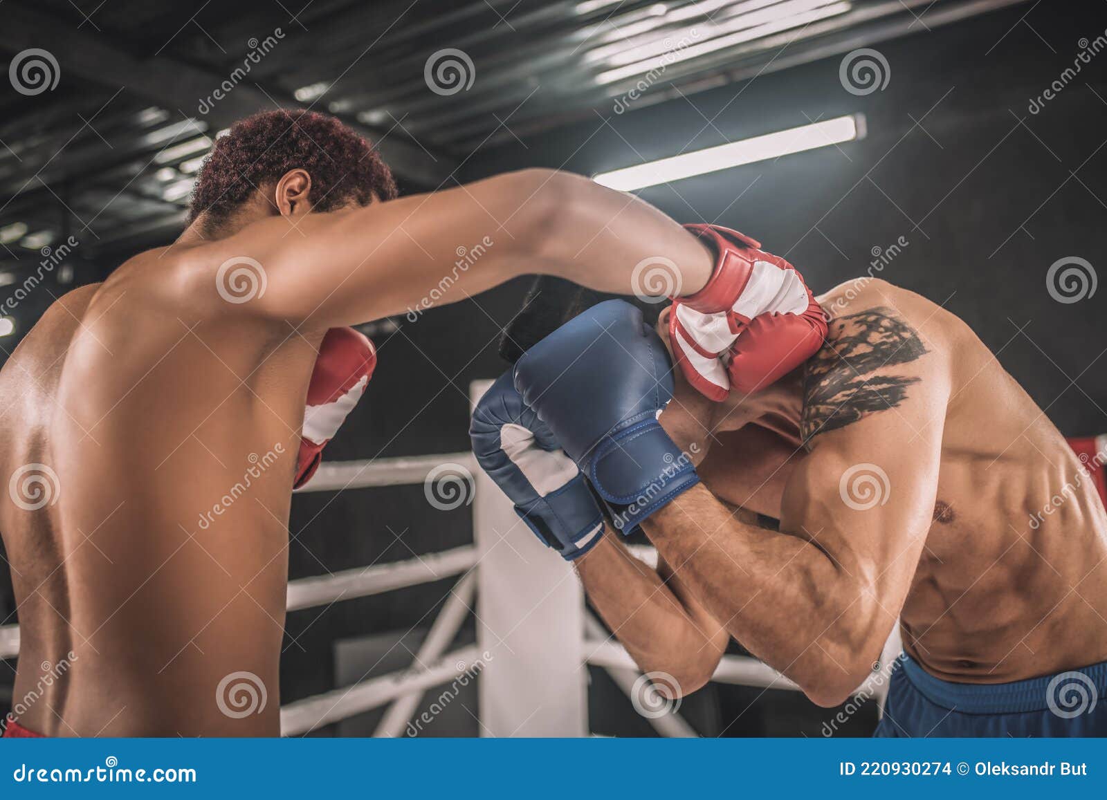 Two Kickboxers Fighting on a Boxing Ring and Looking Aggressive Stock ...