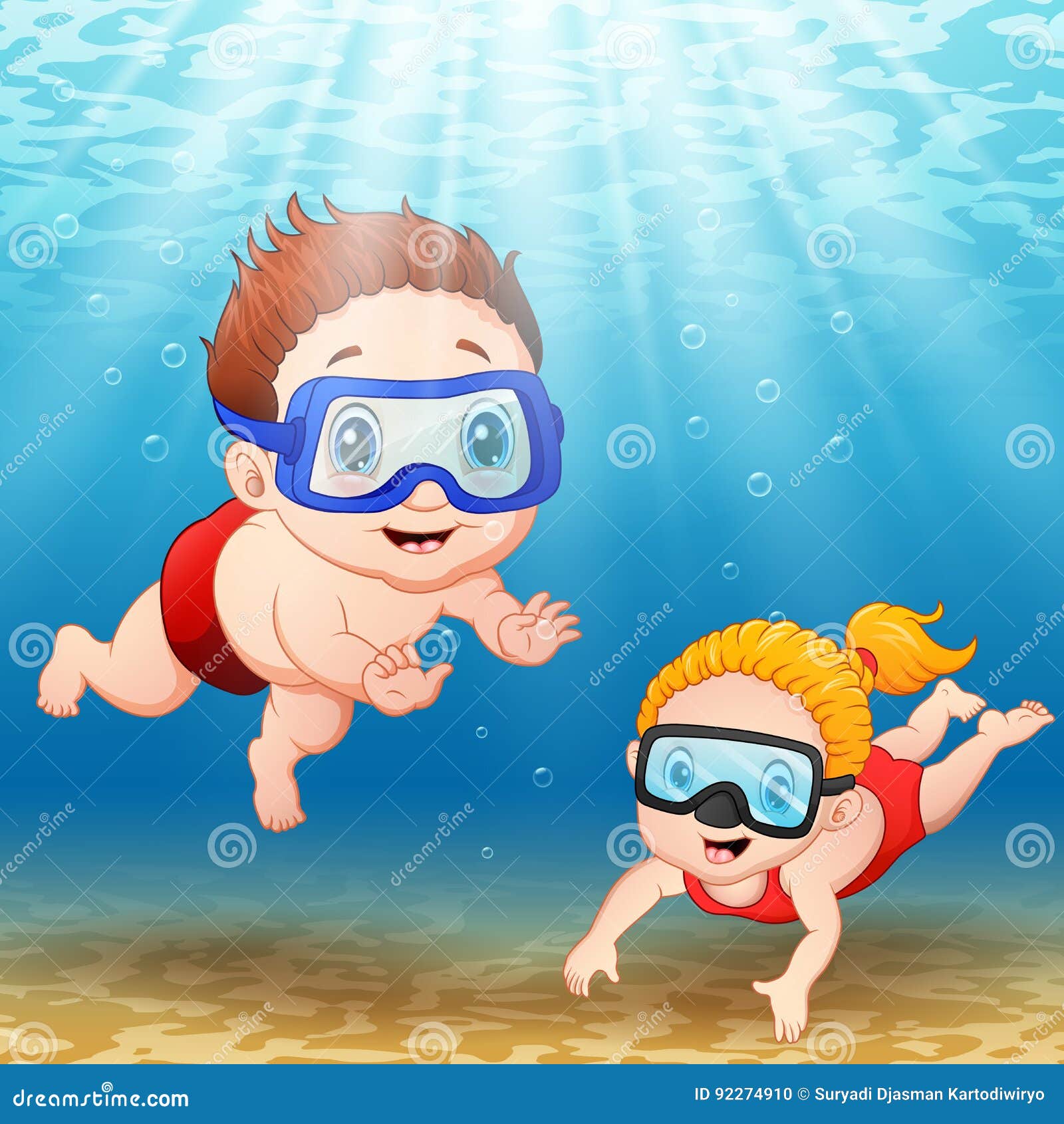 Two kids diving underwater stock vector. Illustration of little - 92274910
