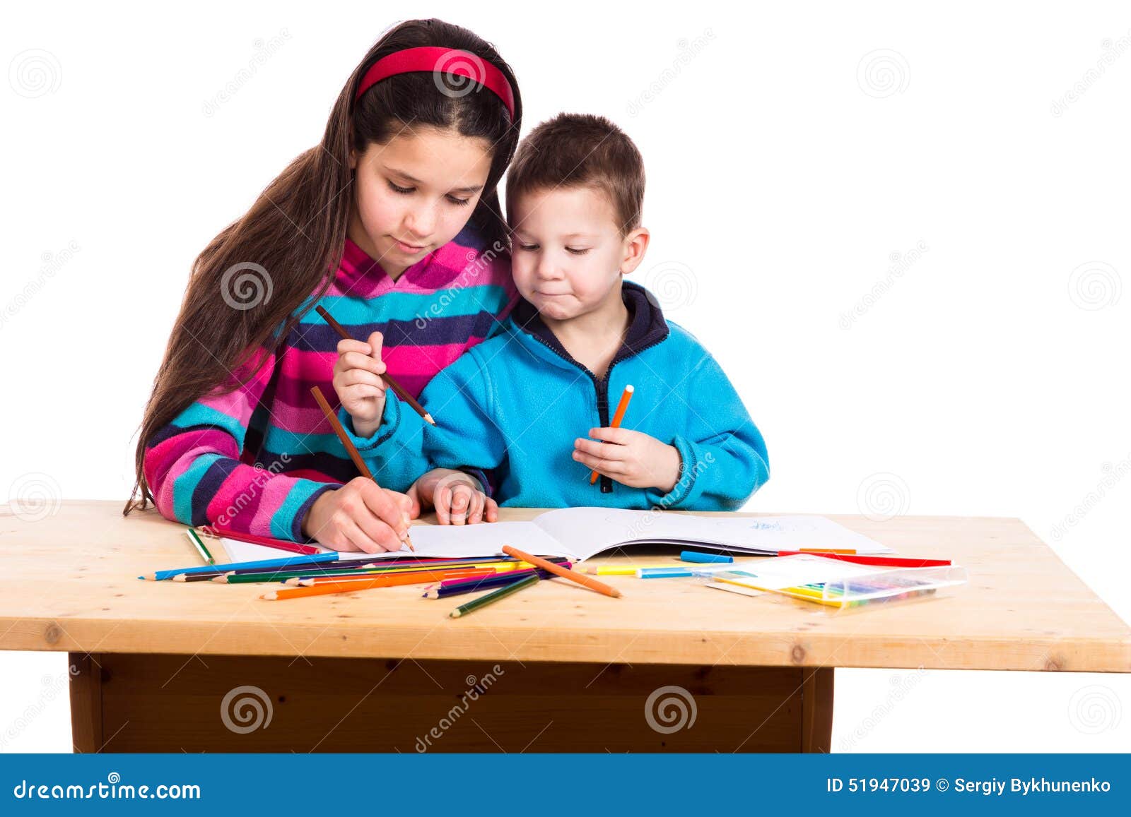 Two kids drawing together stock image. Image of creative - 51947039