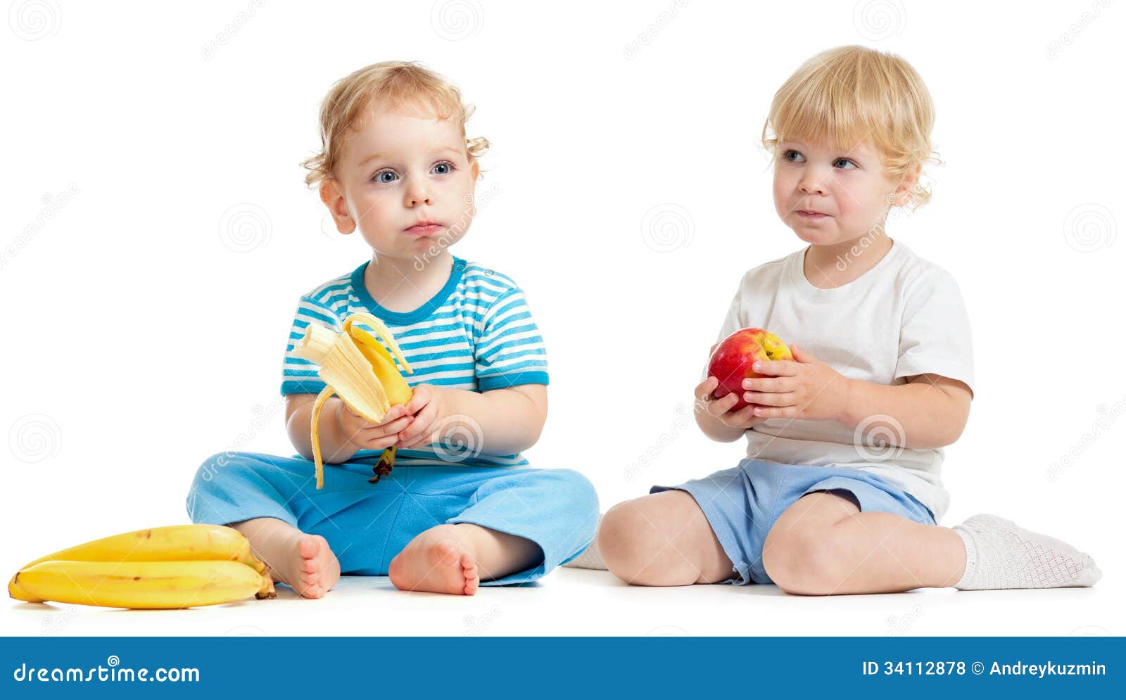 Two Kids Eating Healthy Food Stock Photo - Image of group, yellow: 34112878