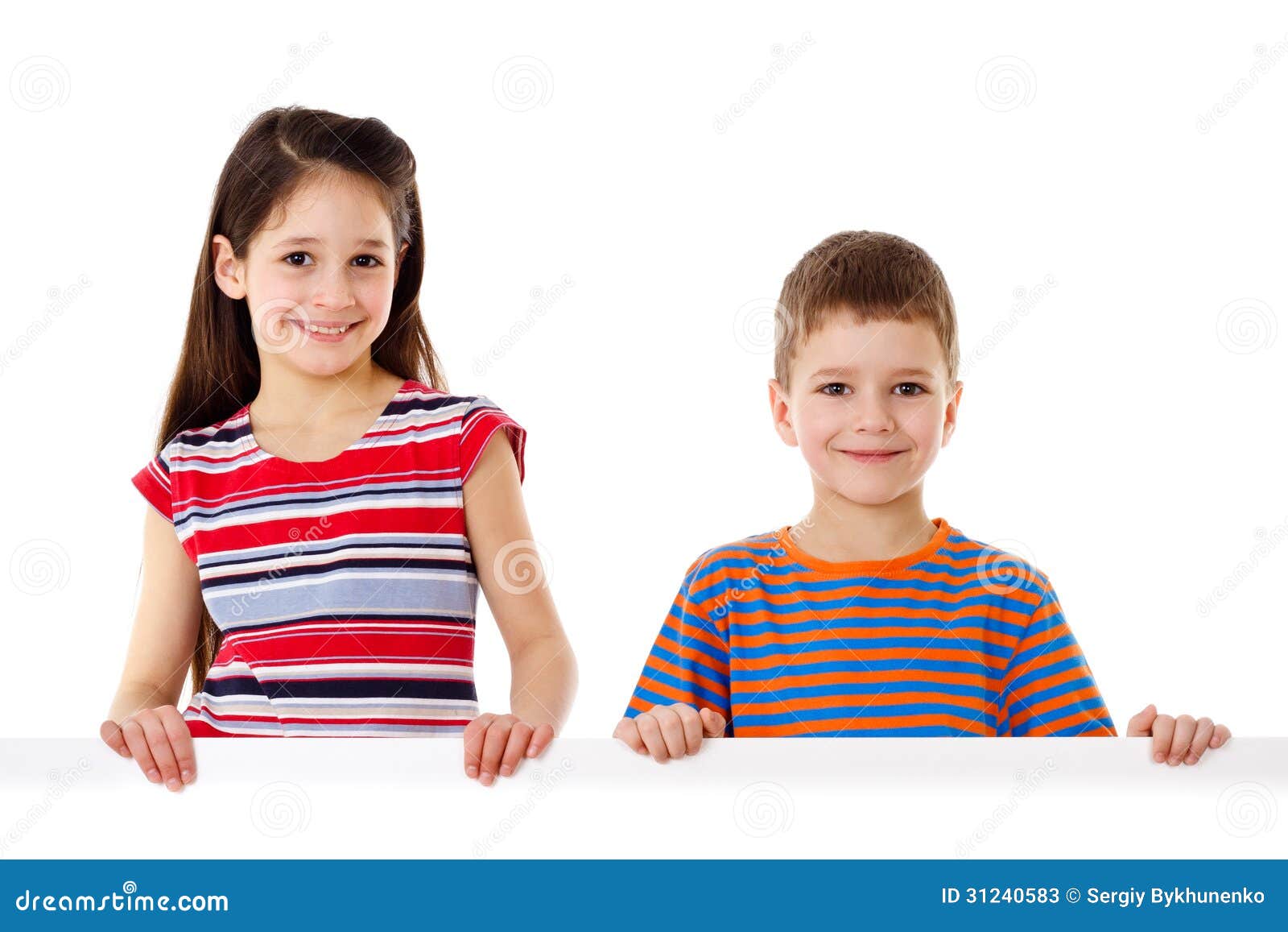 Two kids with empty blank stock image. Image of advertisement - 31240583