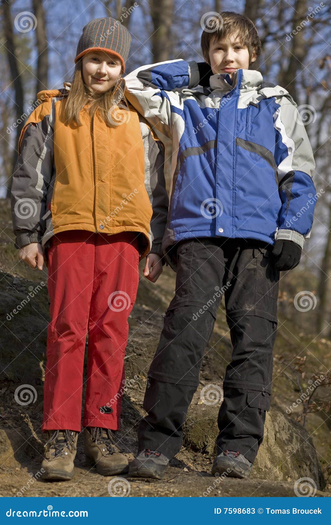Two kids in a forest park stock image. Image of child - 7598683