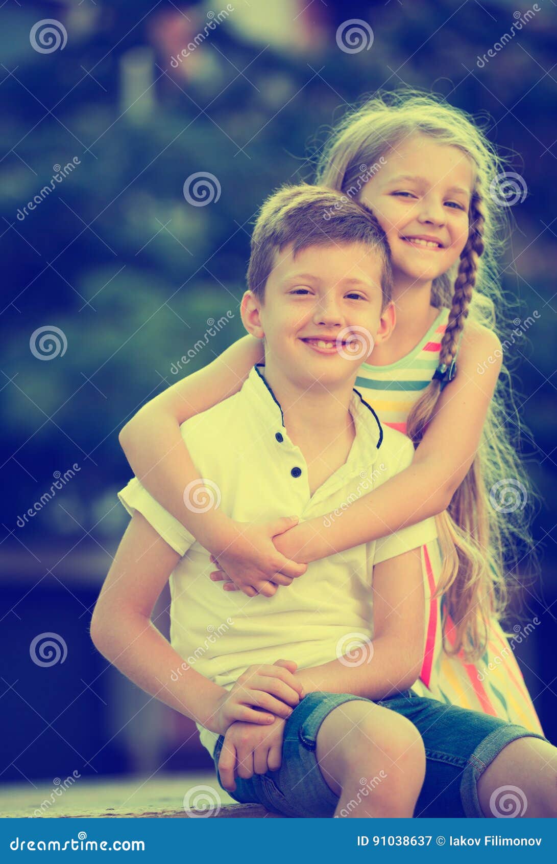 Two kids hugs stock image. Image of holding, hugs, embracing - 91038637
