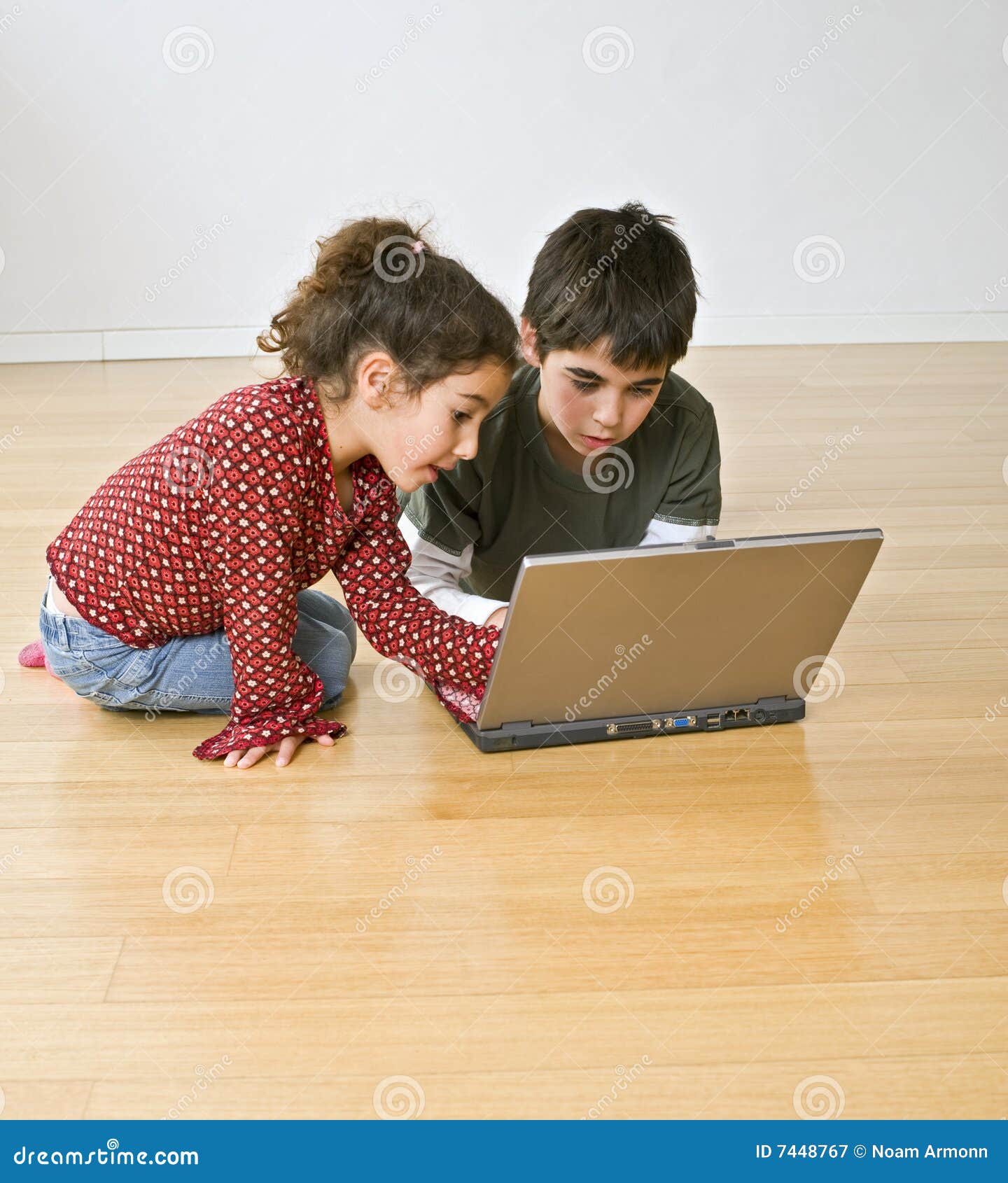 Two Kids with Laptop Computer Stock Image - Image of friendship, game ...