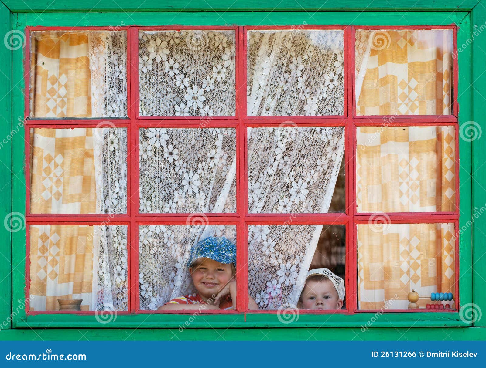 Two Kids Look Out the Window Stock Photo - Image of casement, amity ...