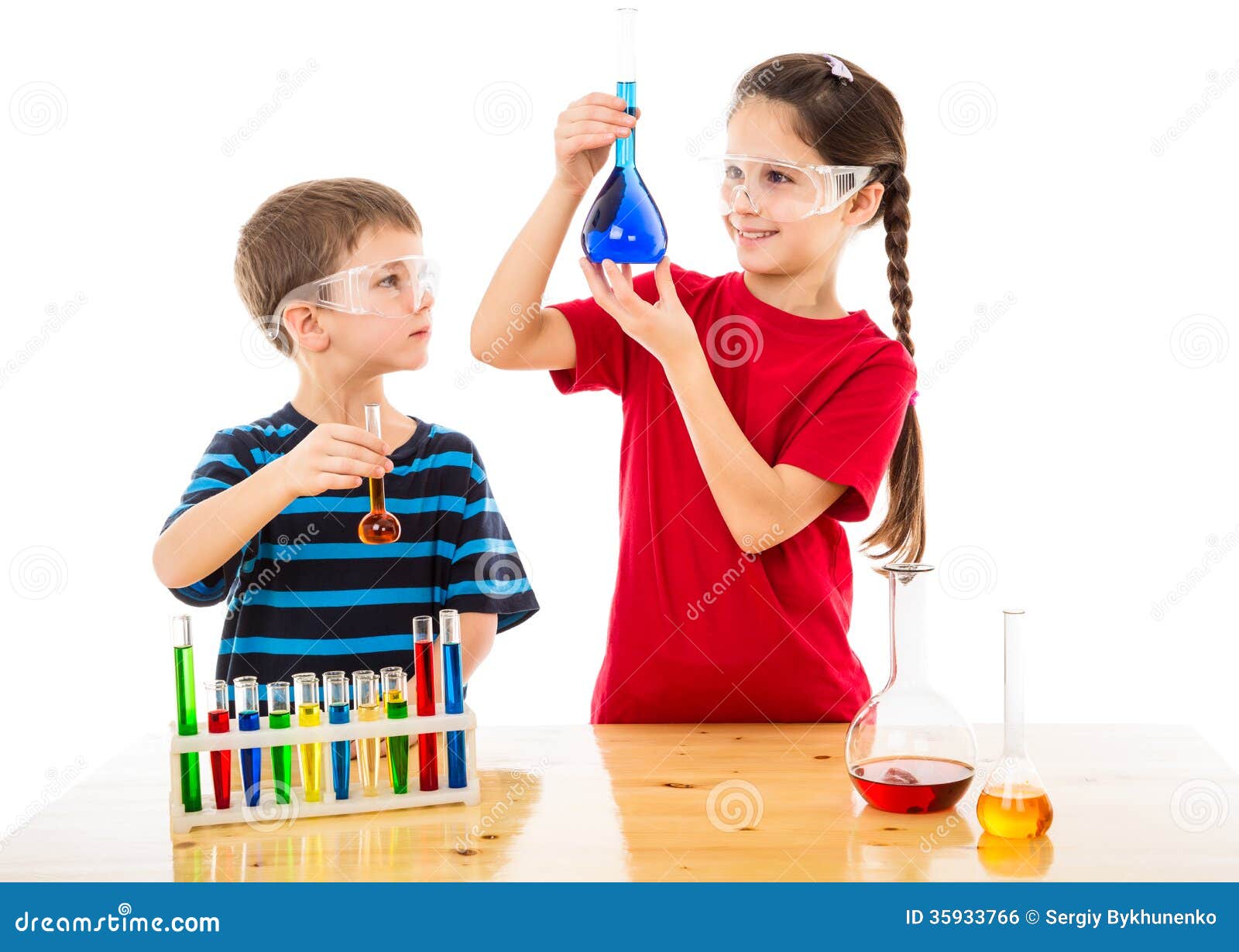 Two Kids Making Chemical Experiment Stock Photo - Image of protection ...