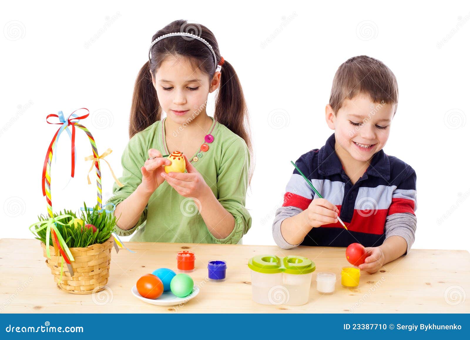 Two Kids Painting Easter Eggs Stock Photo - Image of cute, artist: 23387710