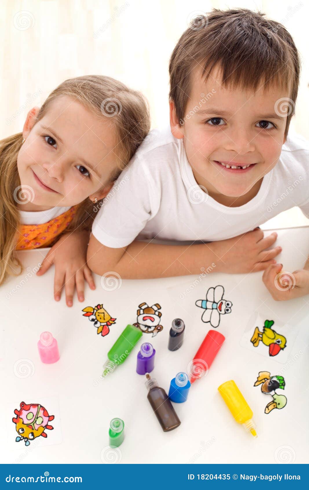 Two Kids Painting with Lots of Colors Stock Image - Image of hand, draw ...