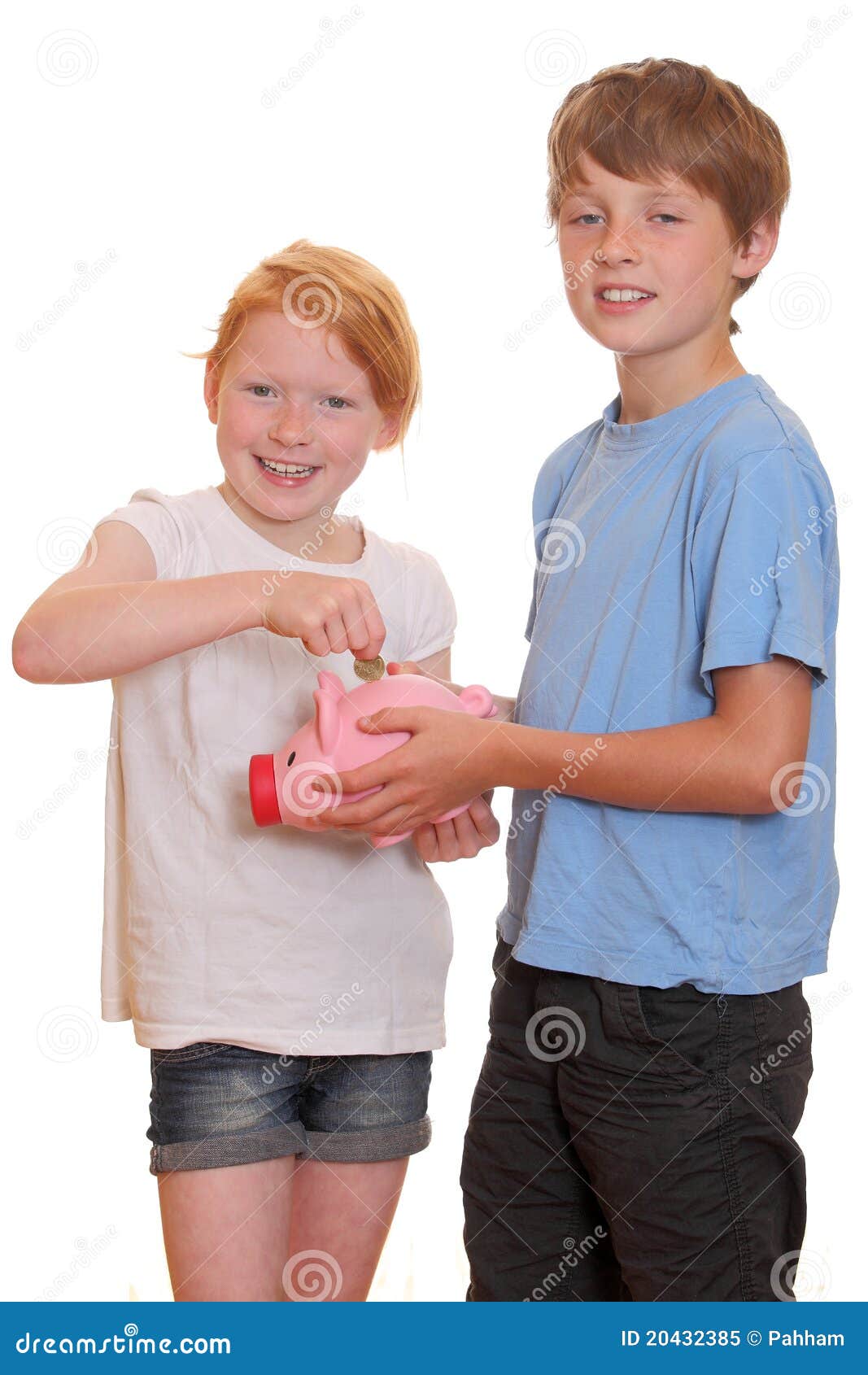 Two kids with piggy bank stock image. Image of banking - 20432385