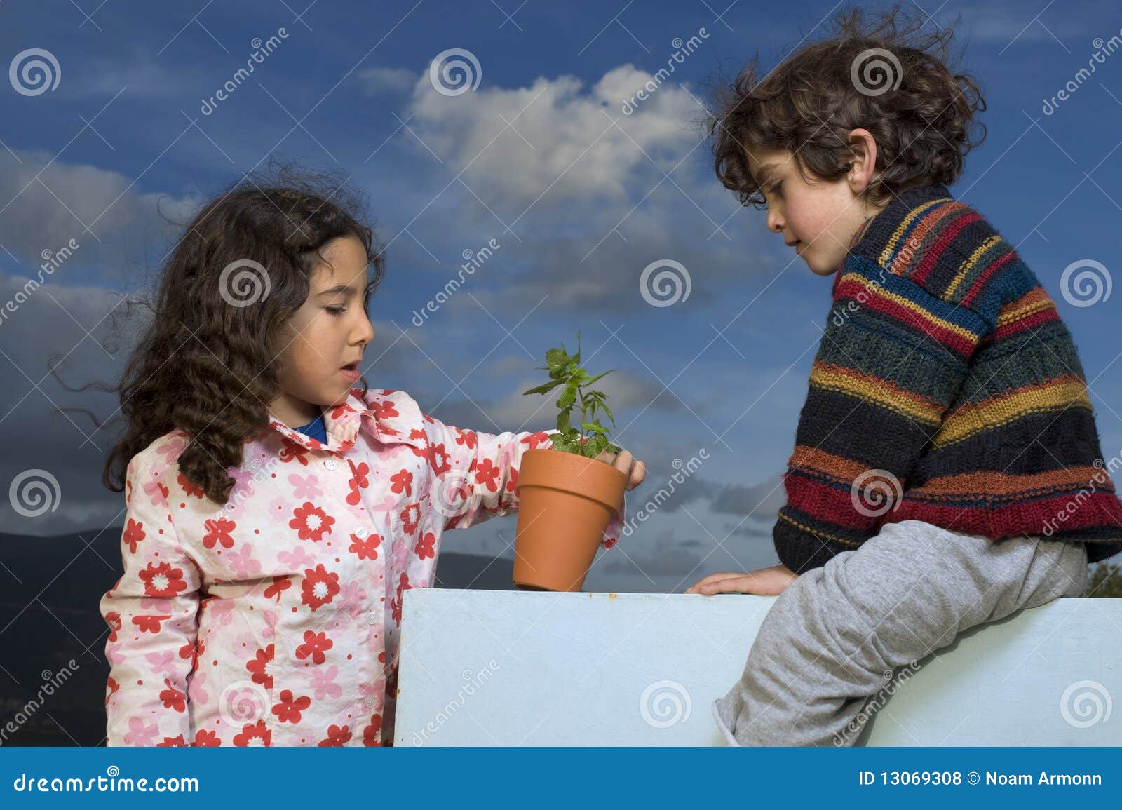 Two Kids Plant Pot Stock Photo | CartoonDealer.com #13069308
