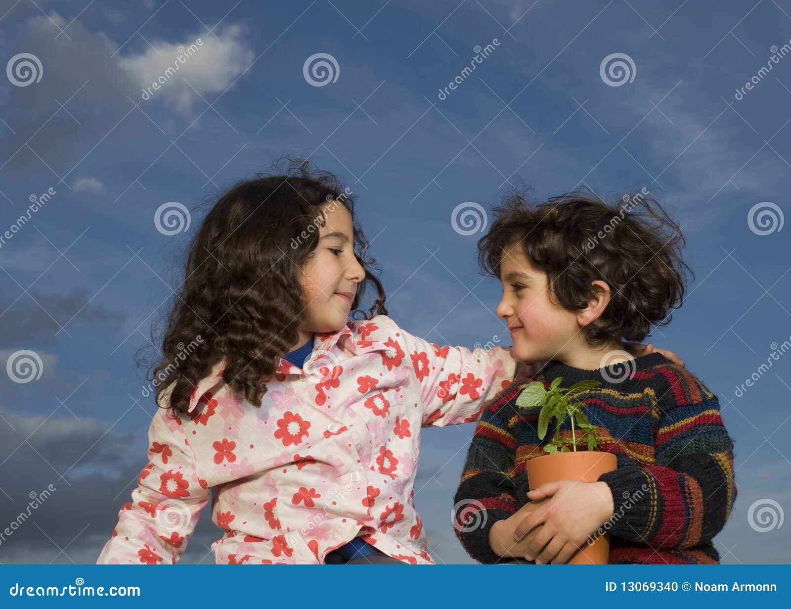 Two kids plant pot stock photo. Image of season, holding - 13069340