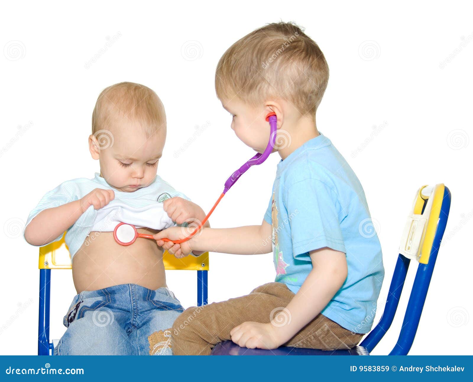 Two kids playing doctor stock image. Image of examining - 9583859